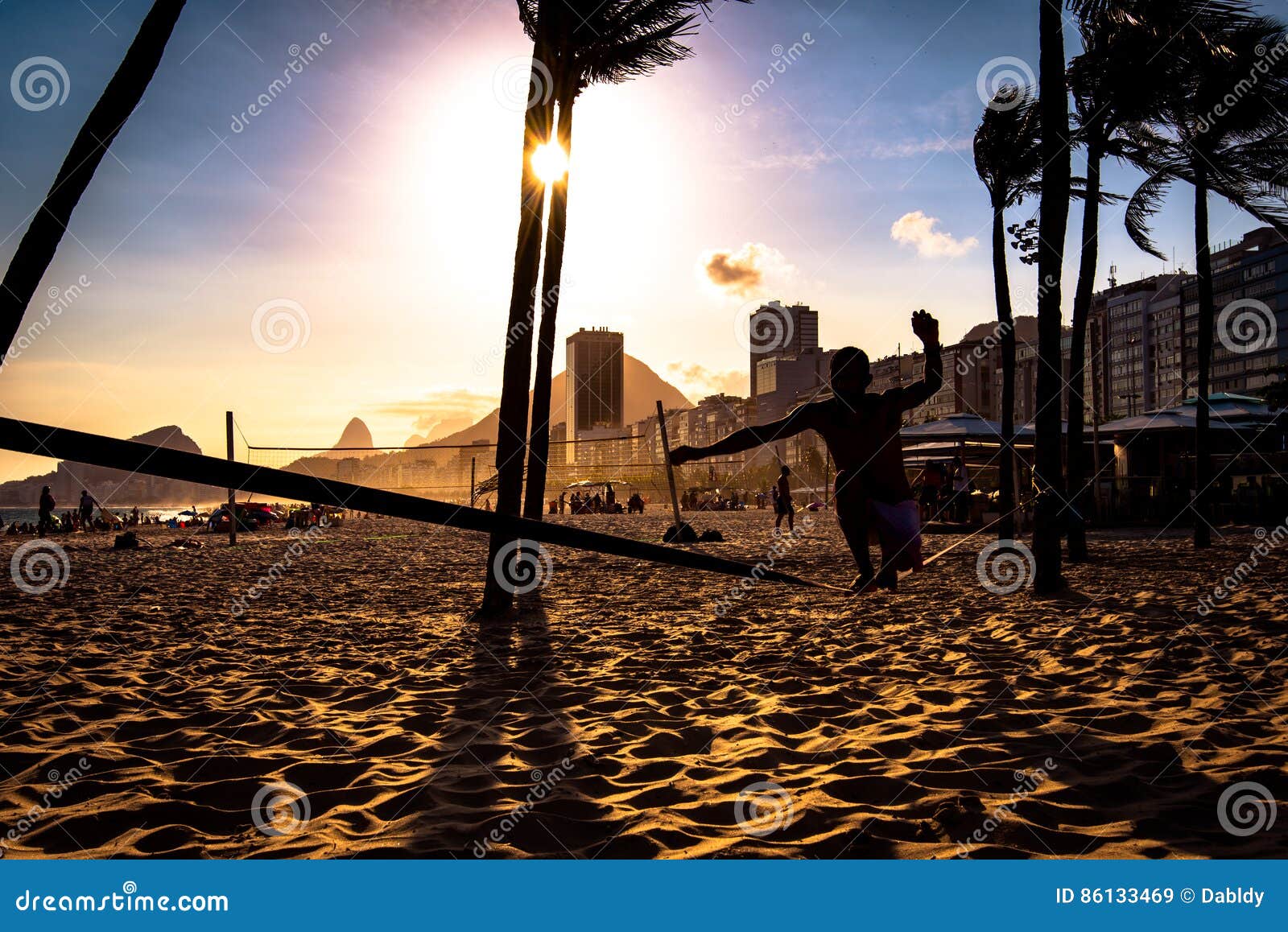 Balancing on a Slackline in the Beach Editorial Stock Image - Image of ...