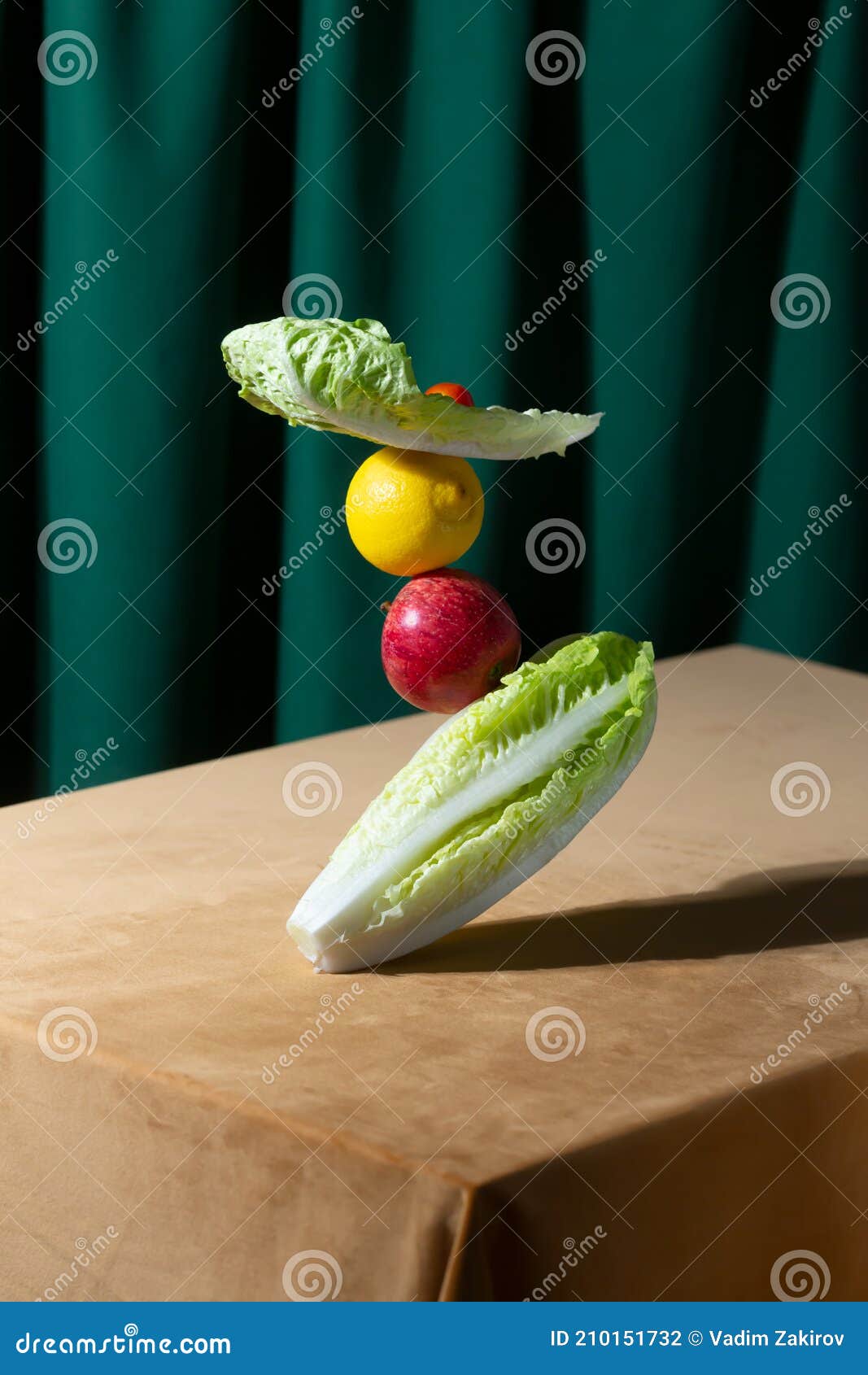 Balancing Vegetables and Fruits, Creative Concept, Vertical Stock Photo ...