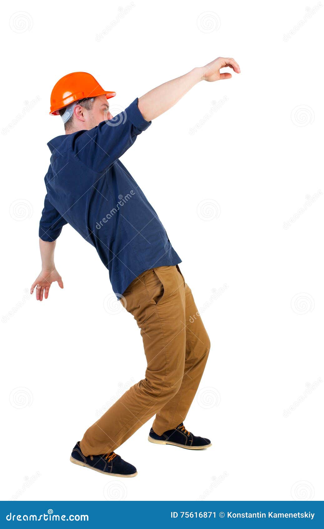 Balancing young man. stock image. Image of backview, adult - 75616871