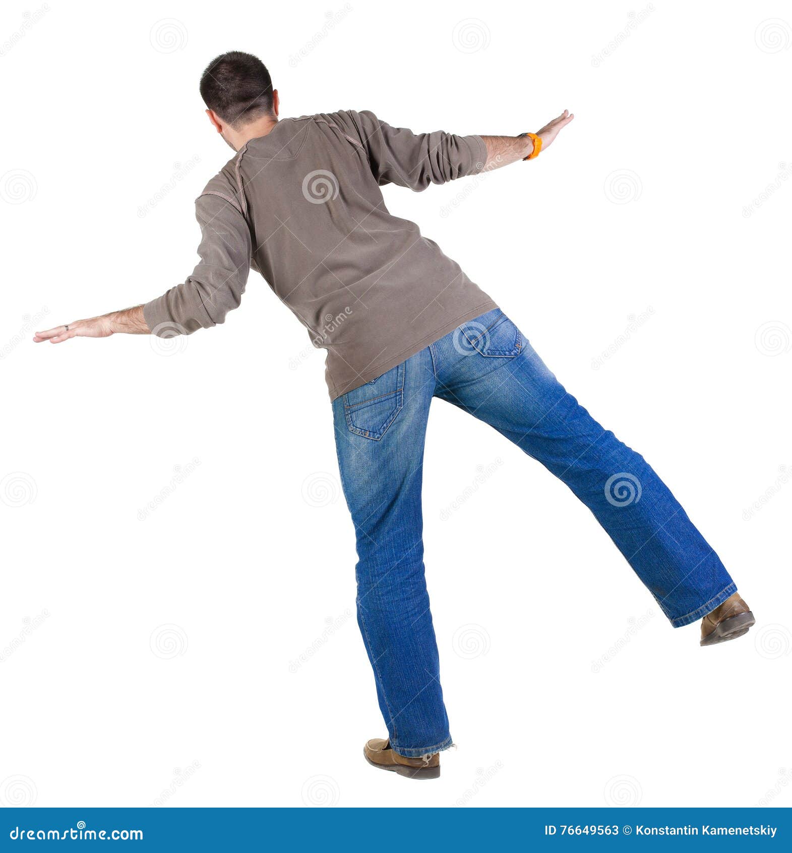 Balancing Young Man . Rear View Stock Image - Image of isolated ...