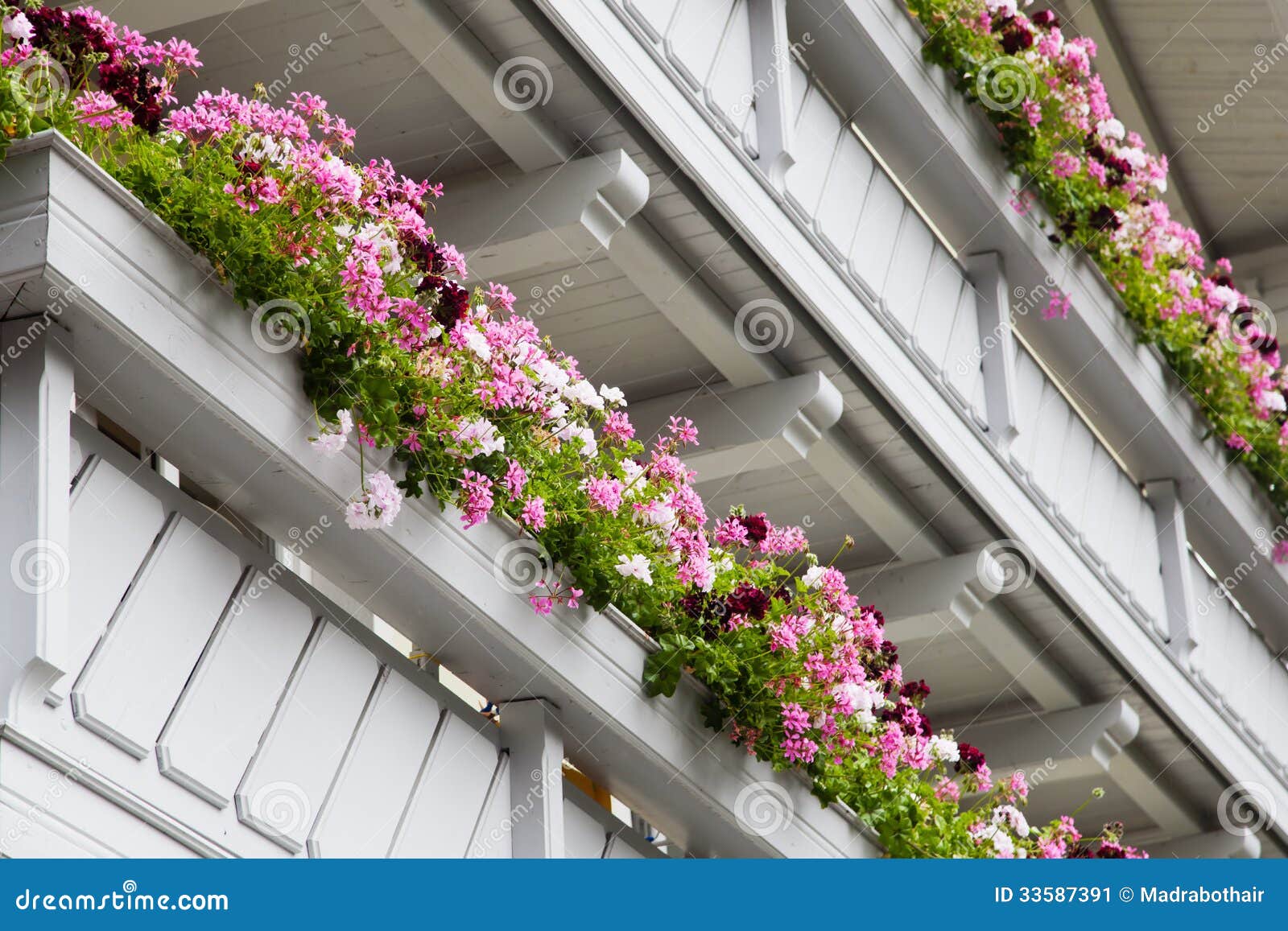 Balcones Con Las Flores Del Geranio Imagen de archivo - Imagen de ...