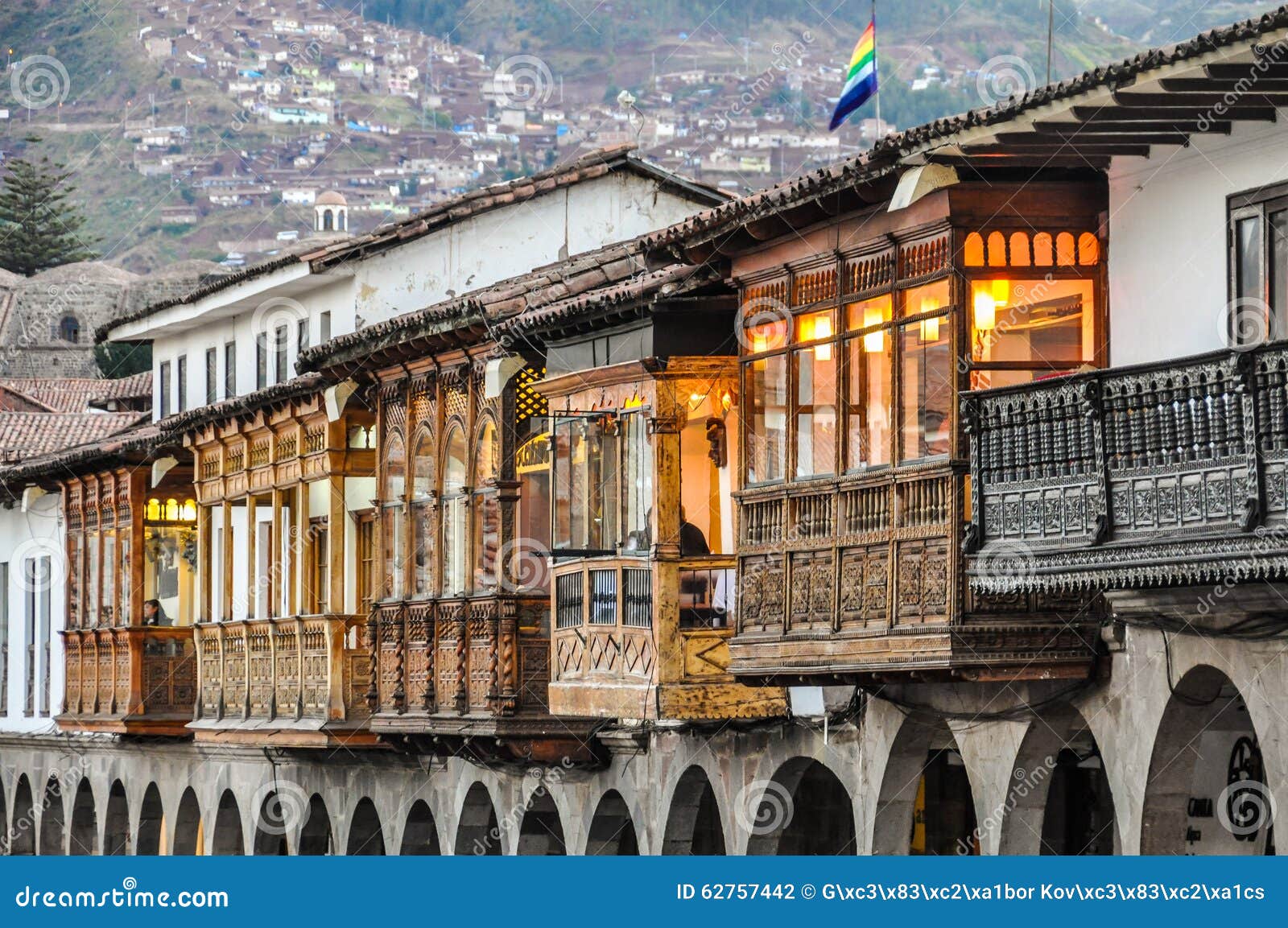 Balconies of a Colonial Building in Cusco, Peru Stock Photo - Image of ...