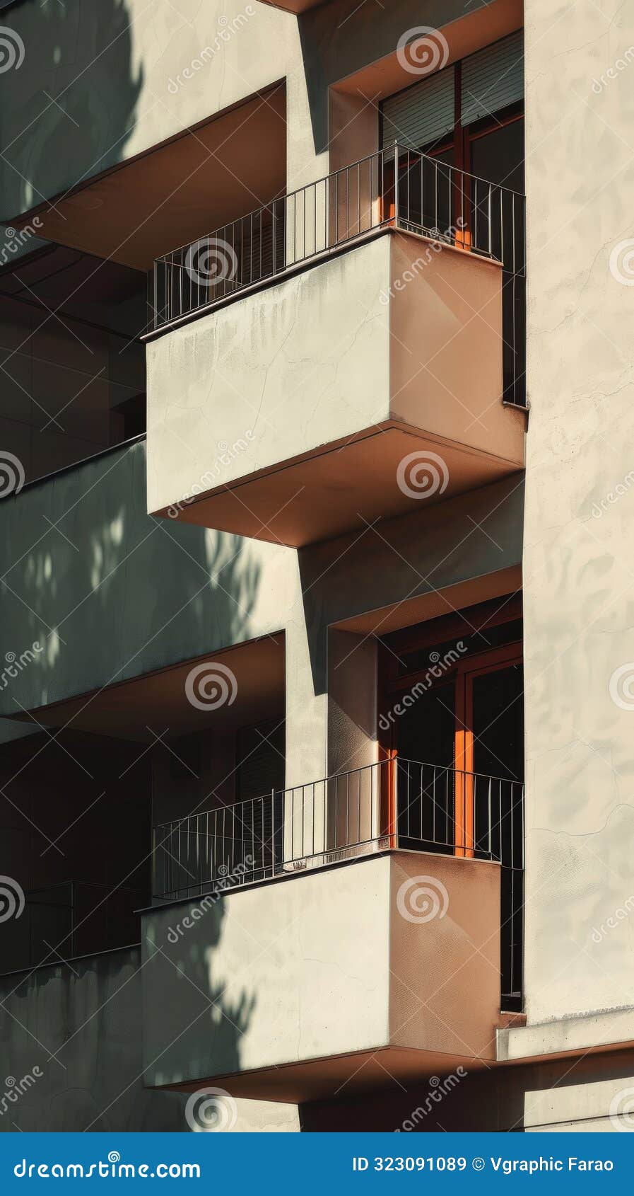 Balconies of a Modern Residential Building with Shadows Stock Image ...