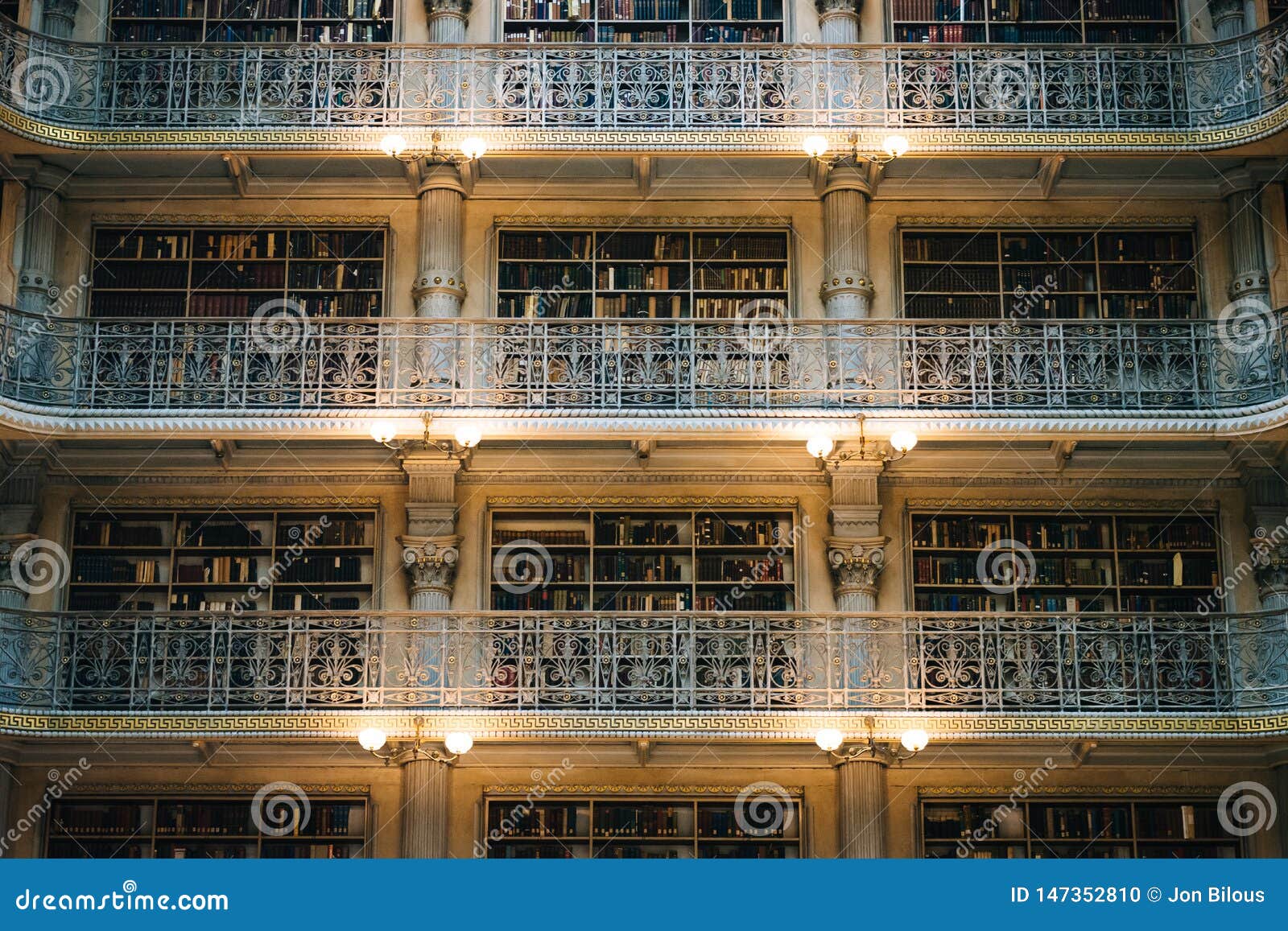 Balconies in the Peabody Library, in Mount Vernon, Baltimore, Maryland ...
