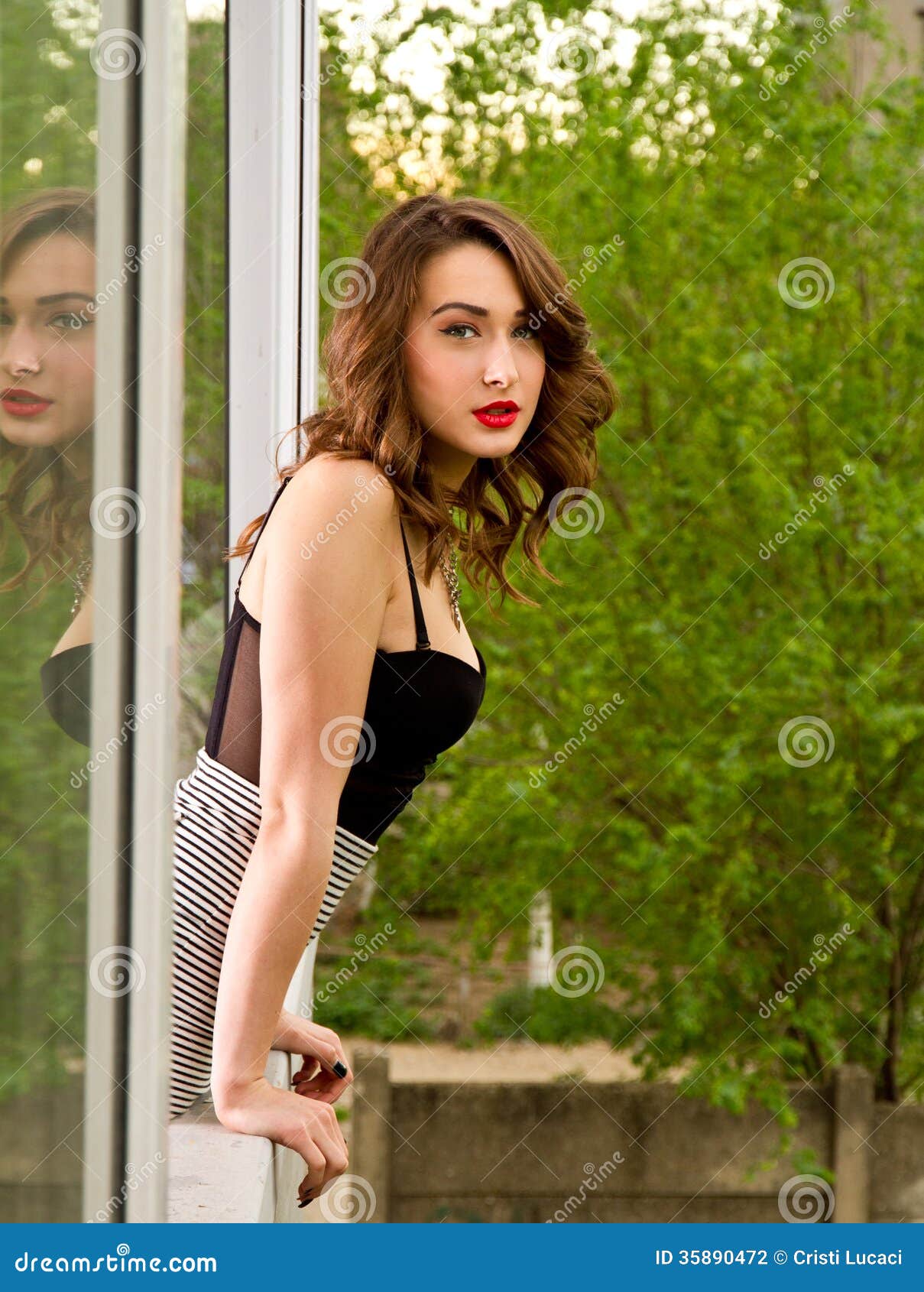 On the balcony stock photo. Image of model, summer, balcony - 35890472
