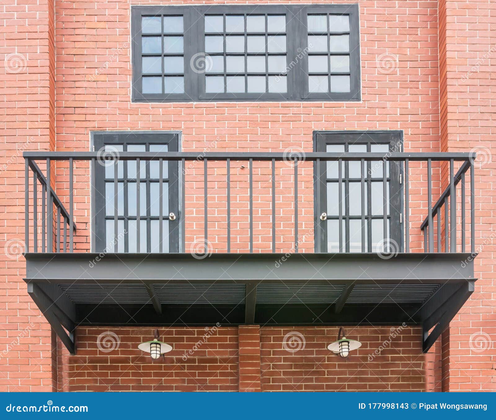 Balcony with brick wall stock image. Image of city, front - 177998143