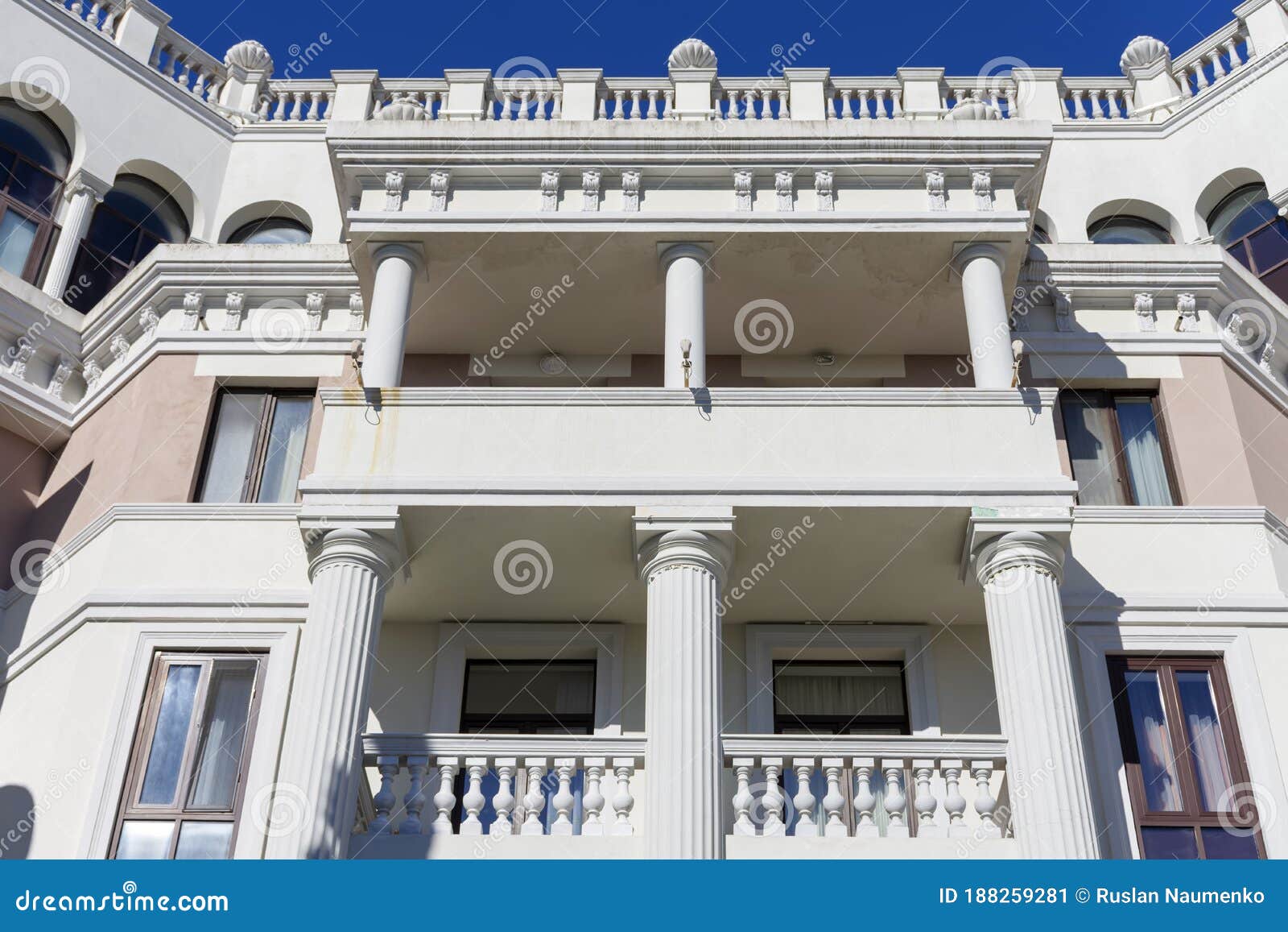 Balcony with Classic White Columns Stock Image - Image of windows ...
