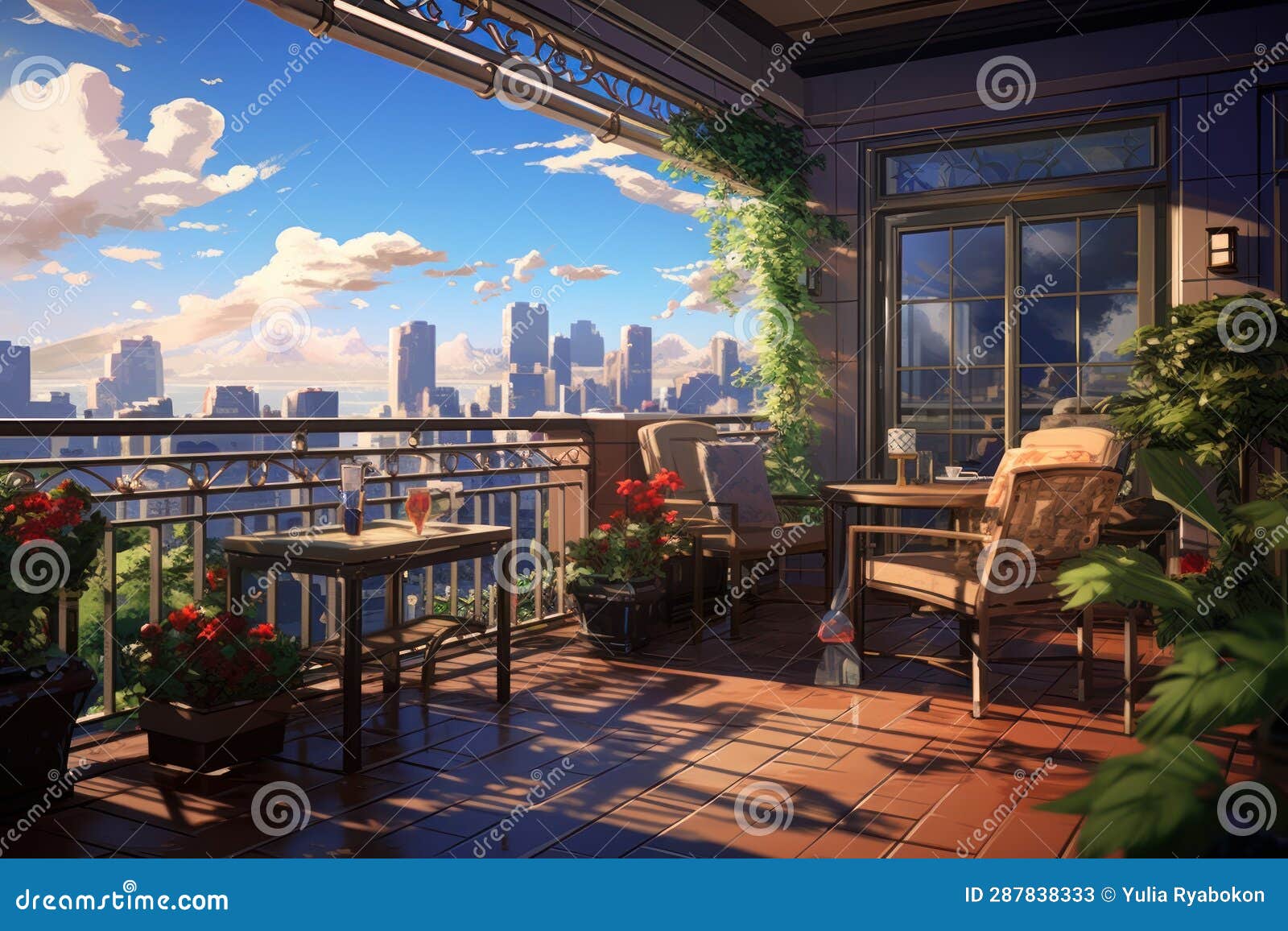 Balcony Cloudy Anime Visual Novel Game. Generate Ai Stock Illustration ...