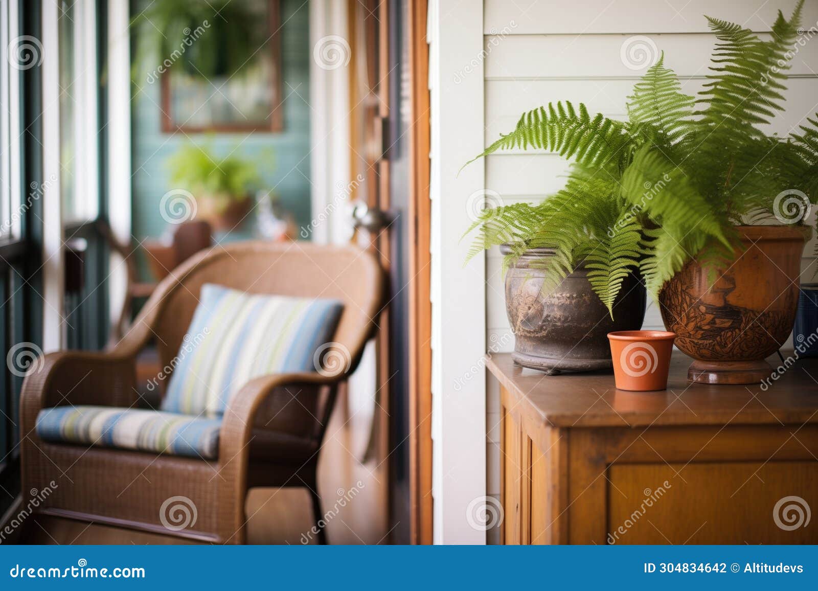 Balcony Corner Filled with Assorted Ferns Stock Photo - Image of lush ...