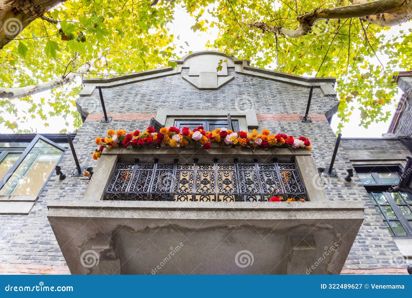 Balcony with Flower in the Xintiandi District in Shanghai Stock Image ...