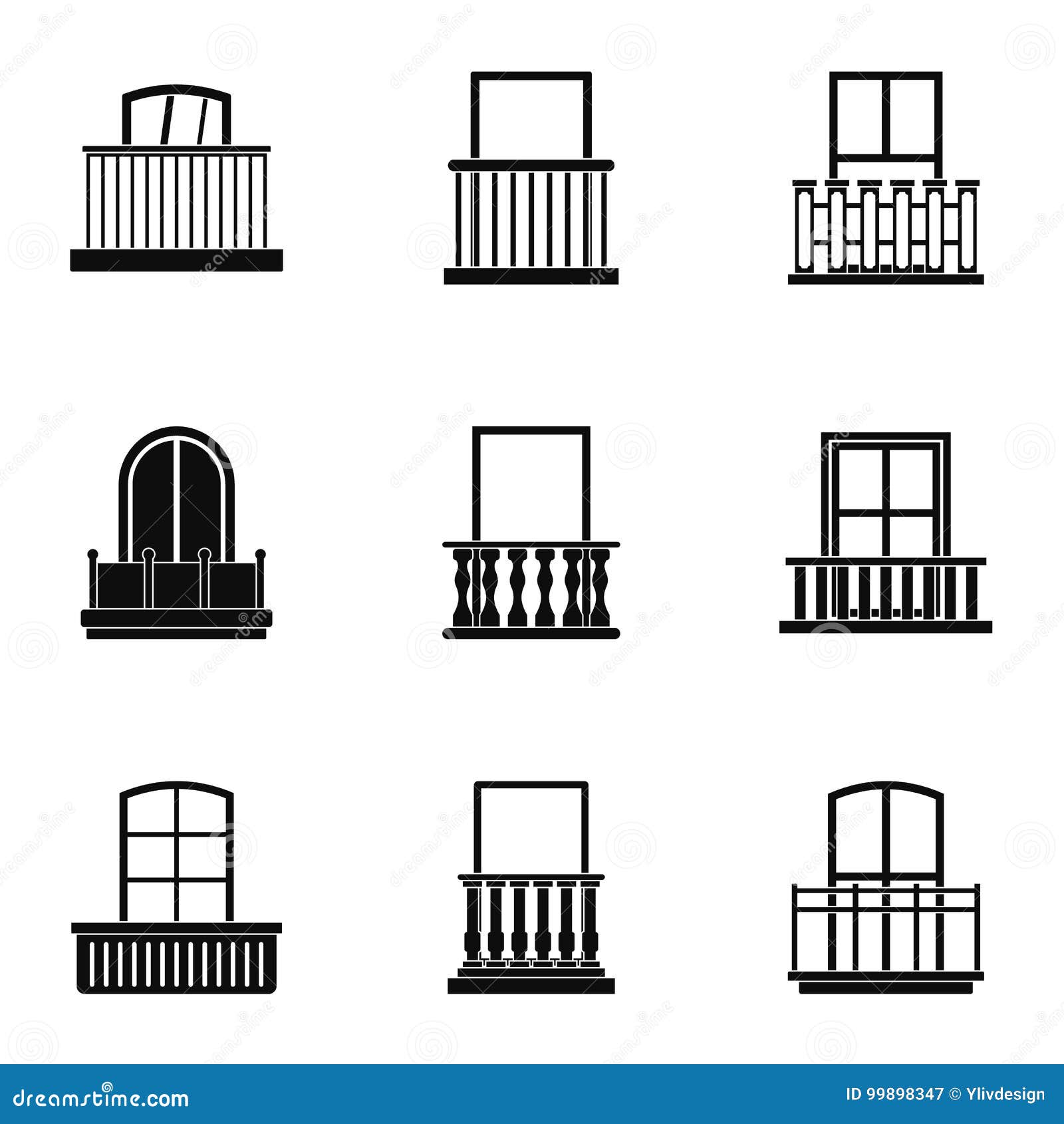 Balcony Icon Set Simple Style Stock Vector Illustration Of Facade