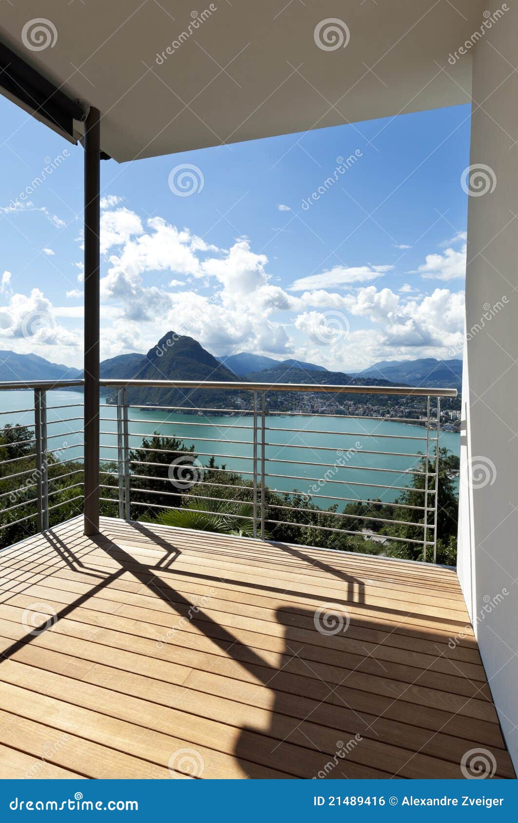 Balcony, Lake Panoramic View Stock Photo - Image of railing, minimal ...