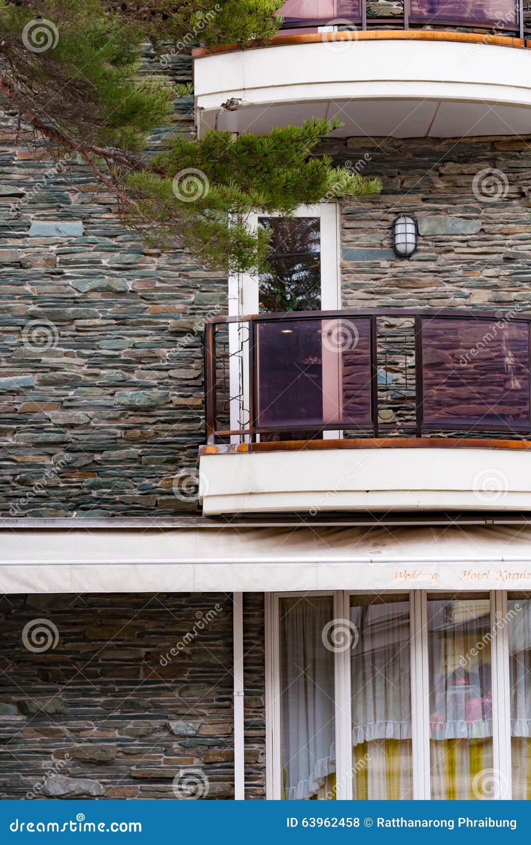 Balcony in Modern Building with Stone Wall Stock Photo - Image of urban ...