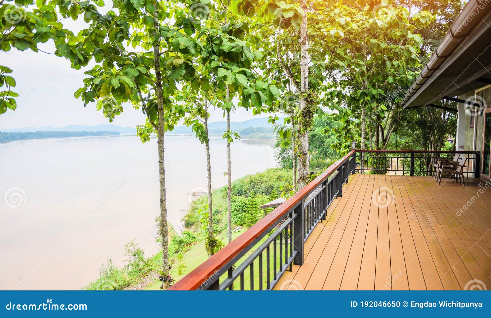 Balcony and Nature Green Tree Forest / Balcony View River Terrace House ...