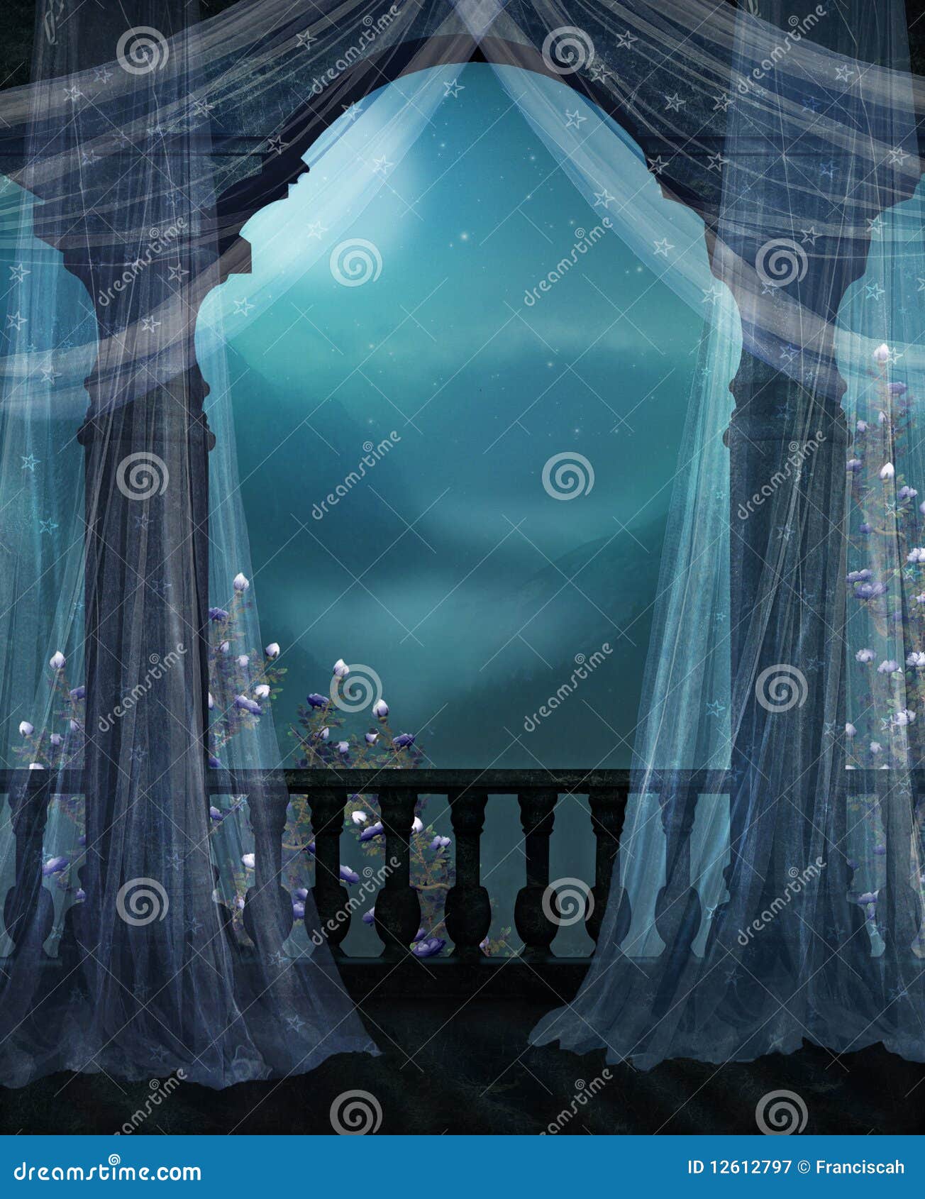 Balcony at night stock illustration. Illustration of nature - 12612797