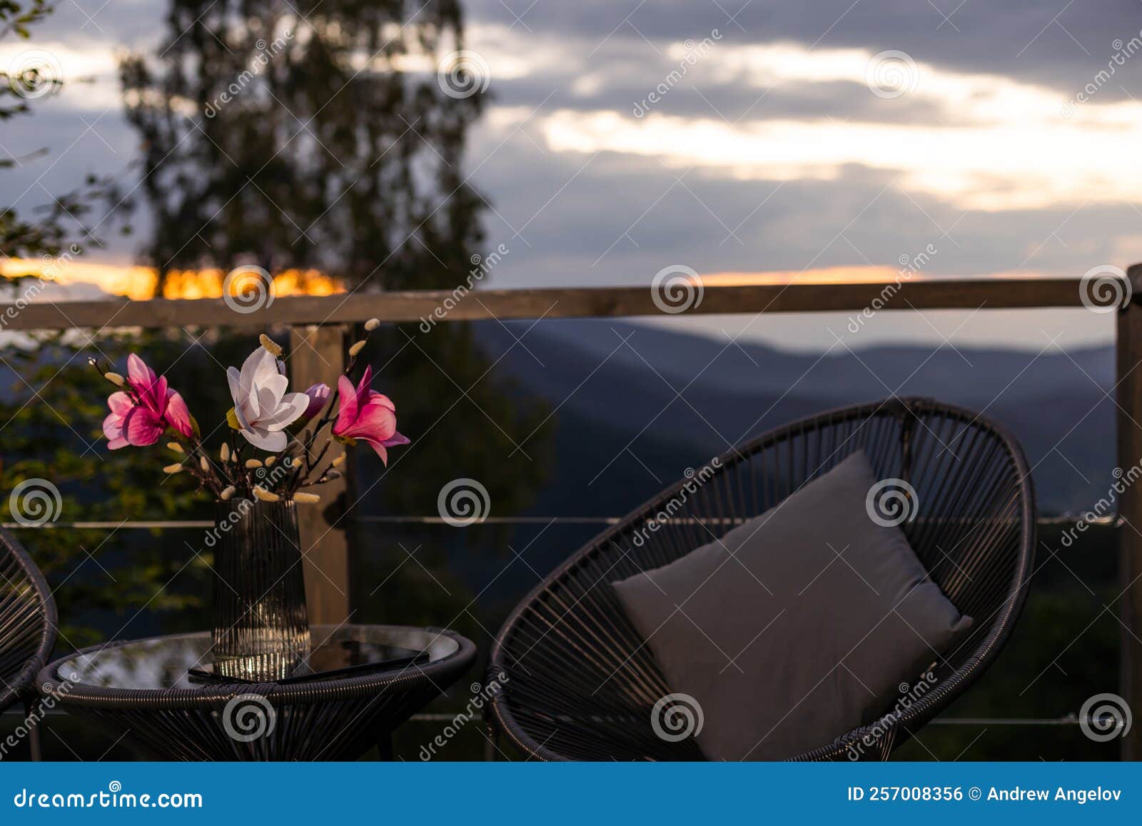 Balcony at Night with Furniture Looking Inside Stock Photo - Image of ...