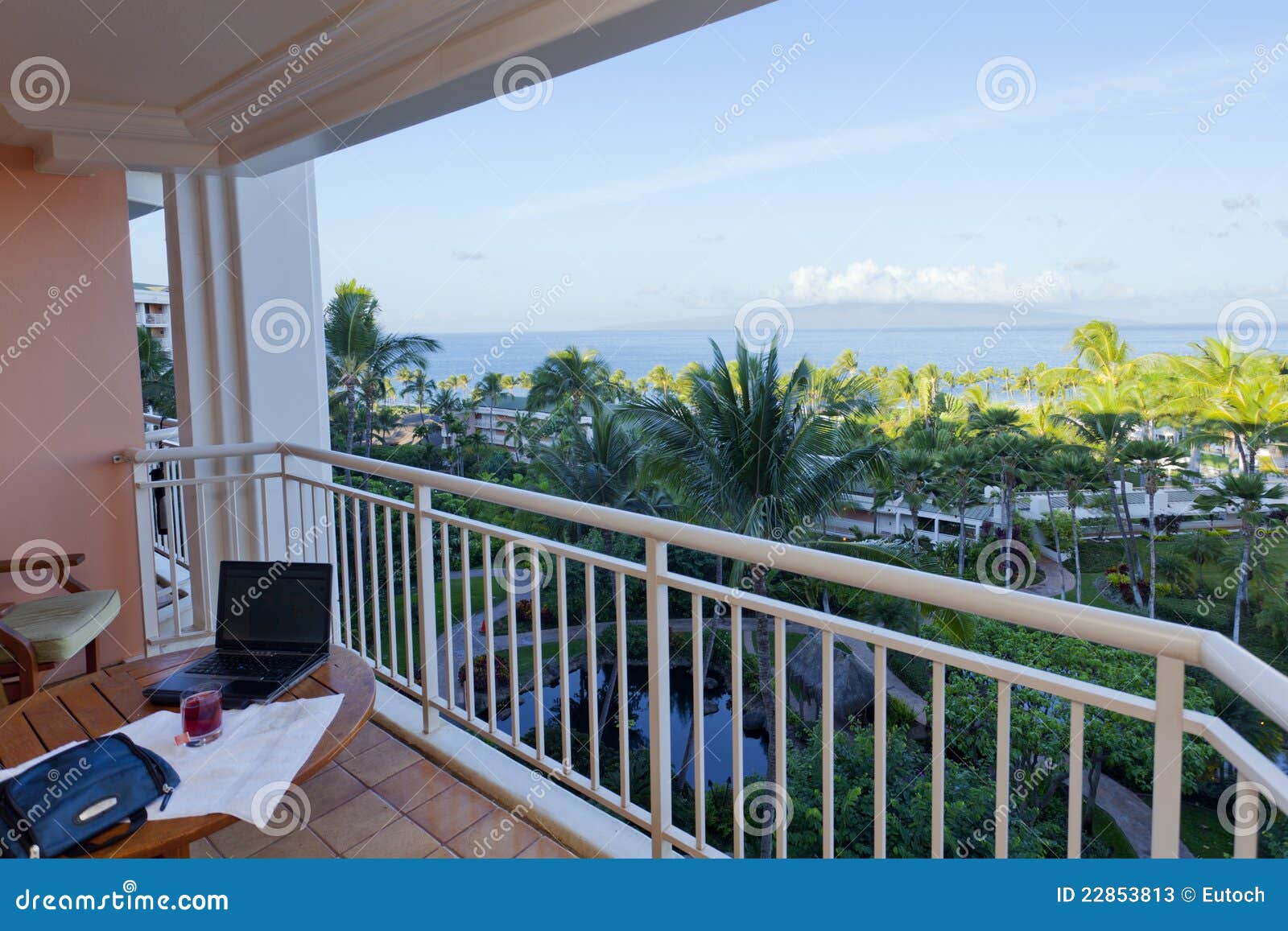 Balcony with Ocean View stock image. Image of blue, palms - 22853813