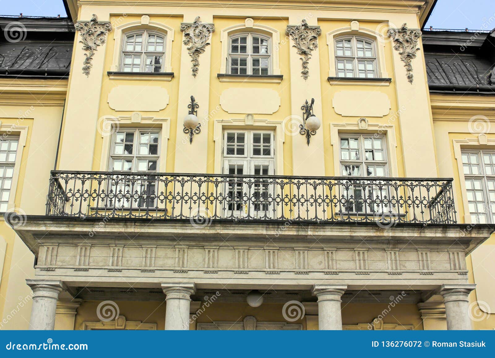 Balcony. Old Historic Building in the City Stock Photo - Image of light ...