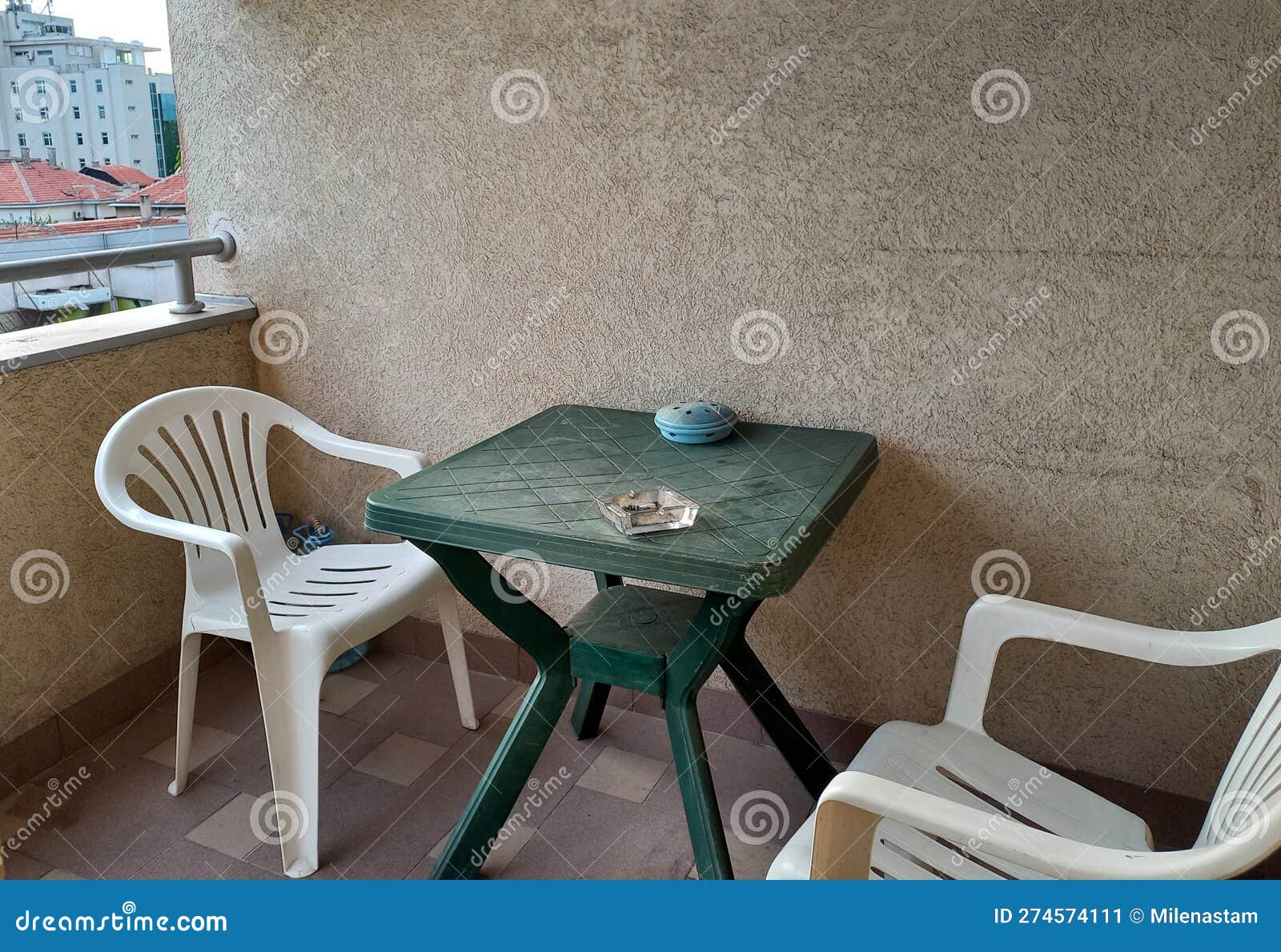 Balcony with Old Plastic Table and Chairs Stock Image - Image of ...