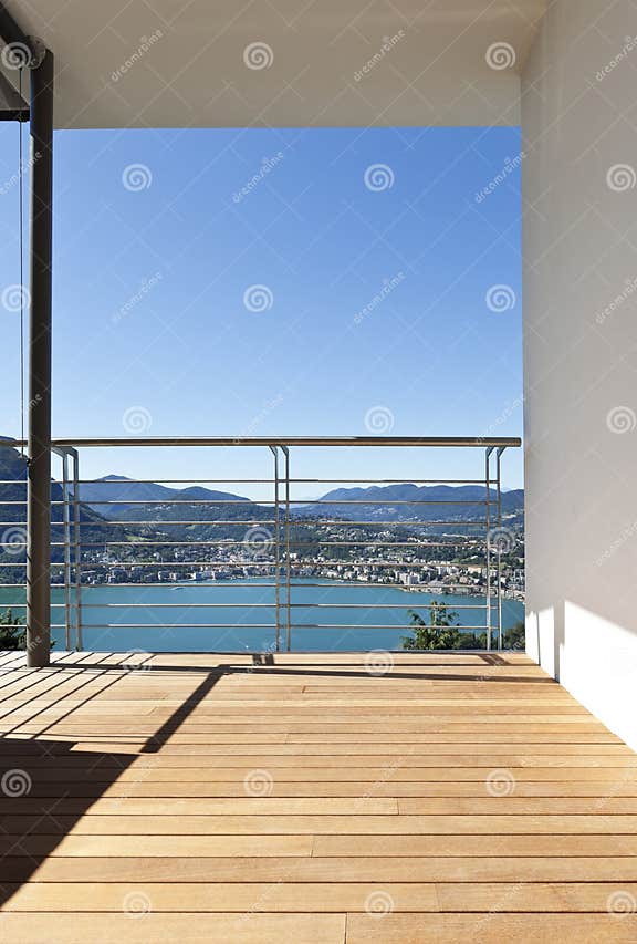 Balcony with Panoramic View Stock Photo - Image of railing, lake: 21330706