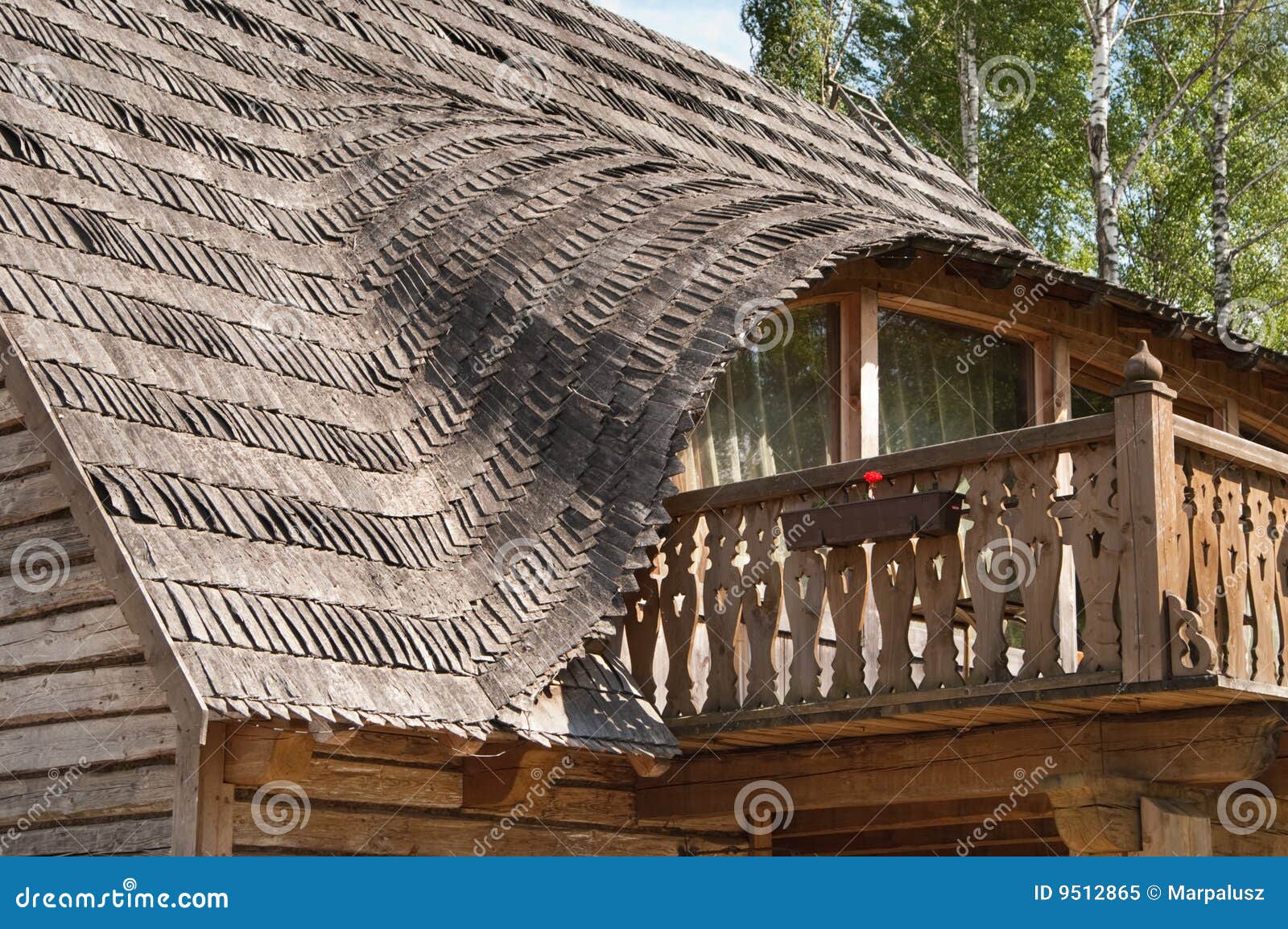 Balcony in Rural Wooden House Stock Image - Image of village, plank ...