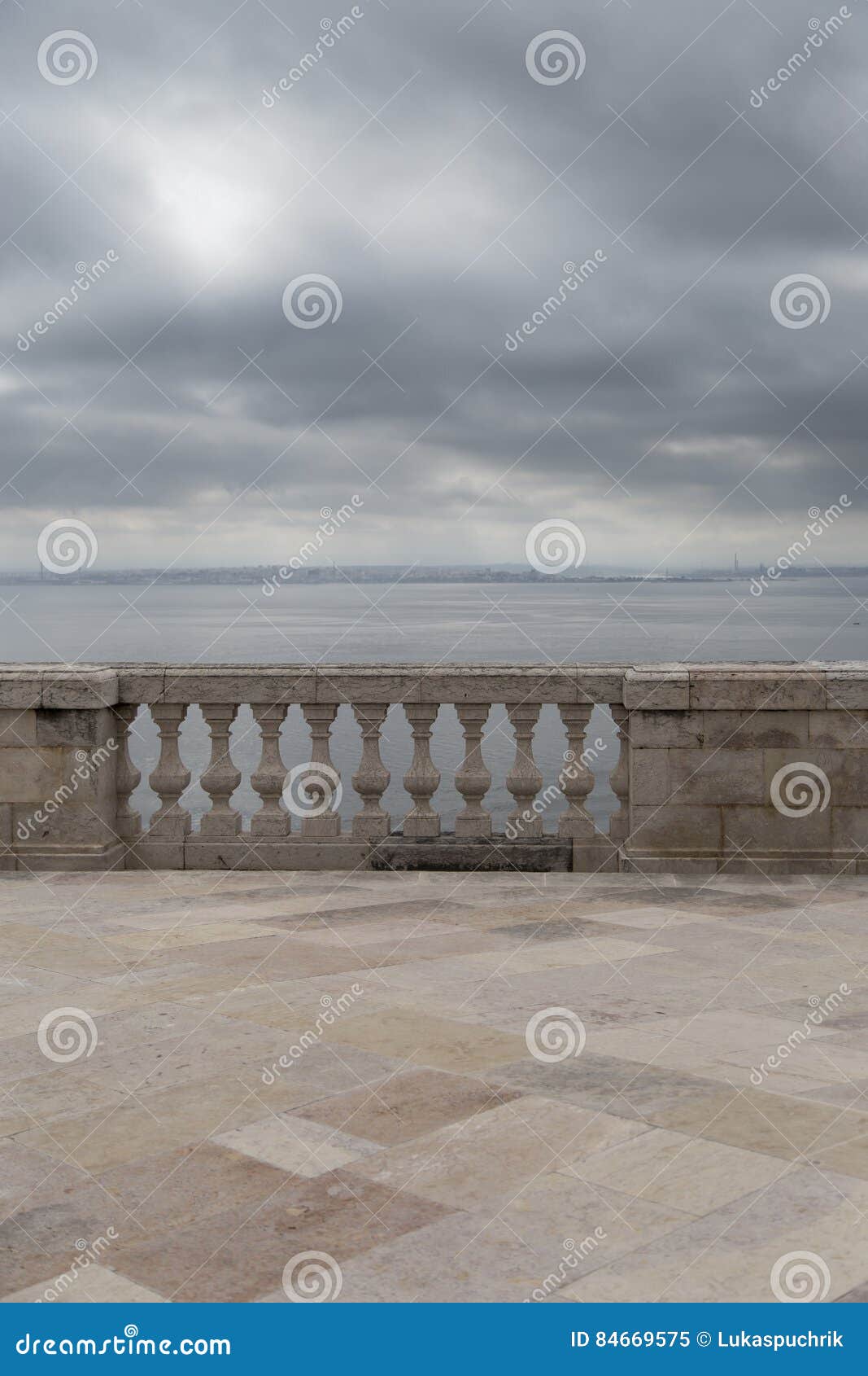 Balcony with Sea Side with and Old Marble Balustrade Stock Image ...
