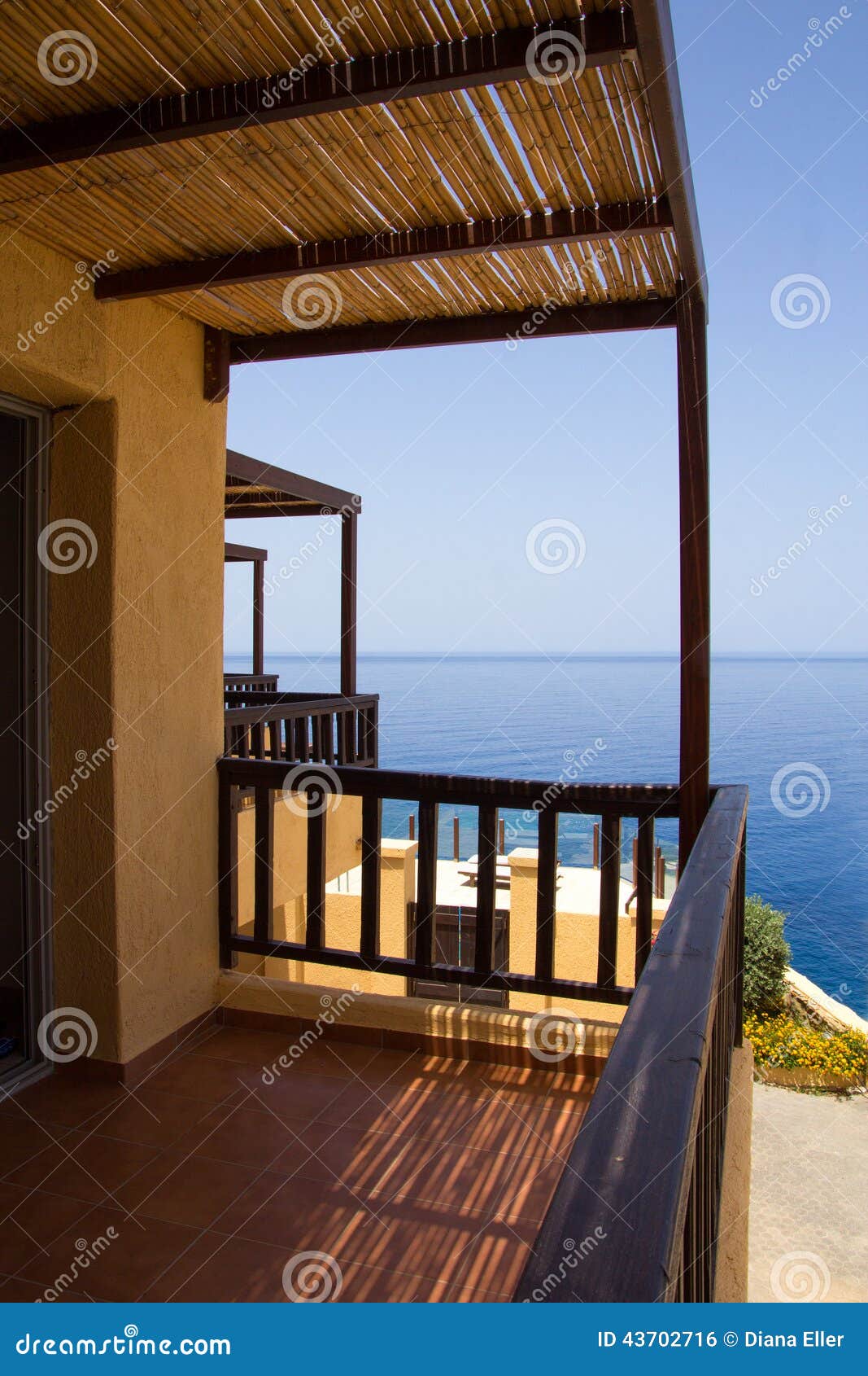 Balcony with Sea View in Greece Stock Photo - Image of beautiful ...
