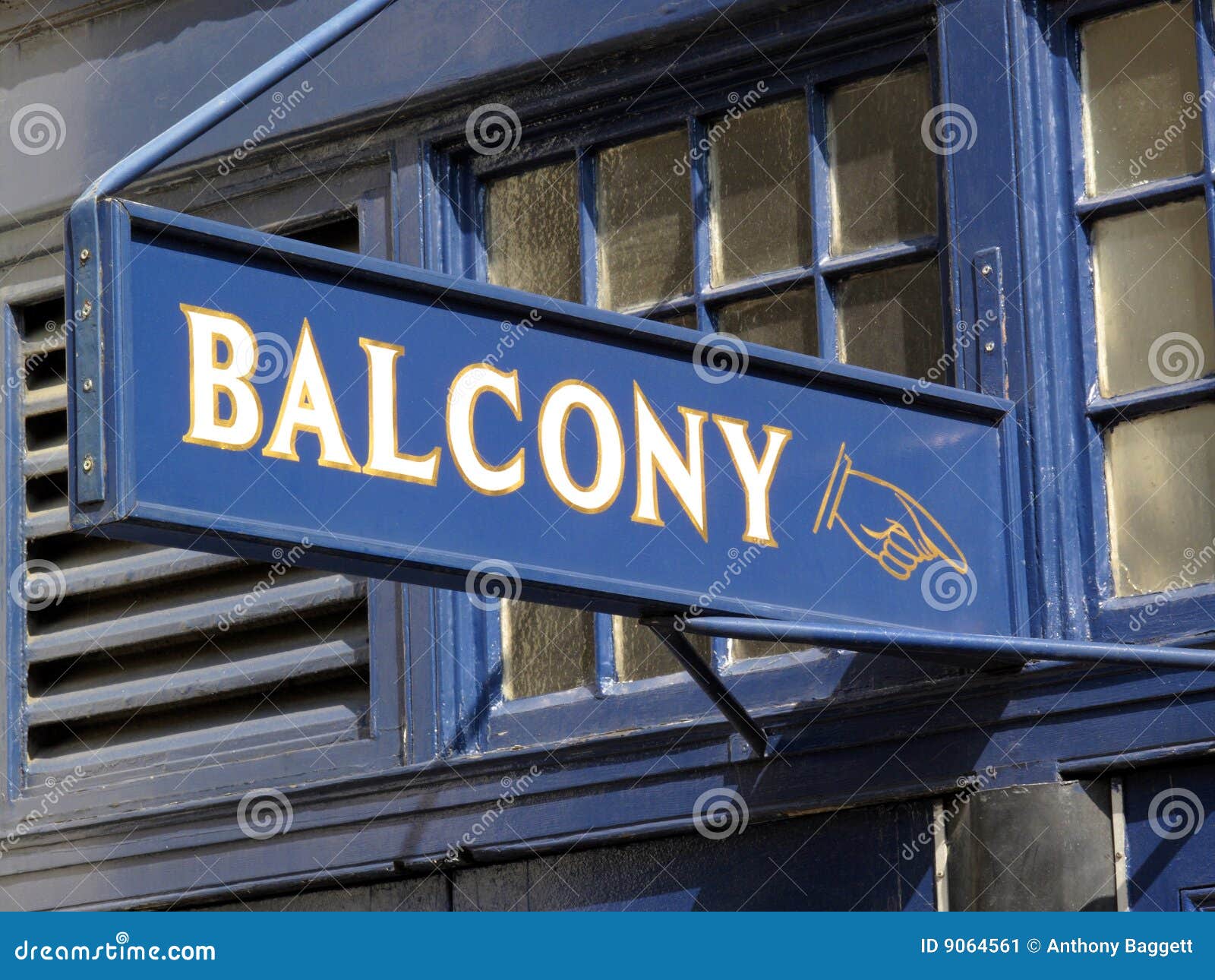 Balcony Seating Sign stock image. Image of balcony, blue - 9064561
