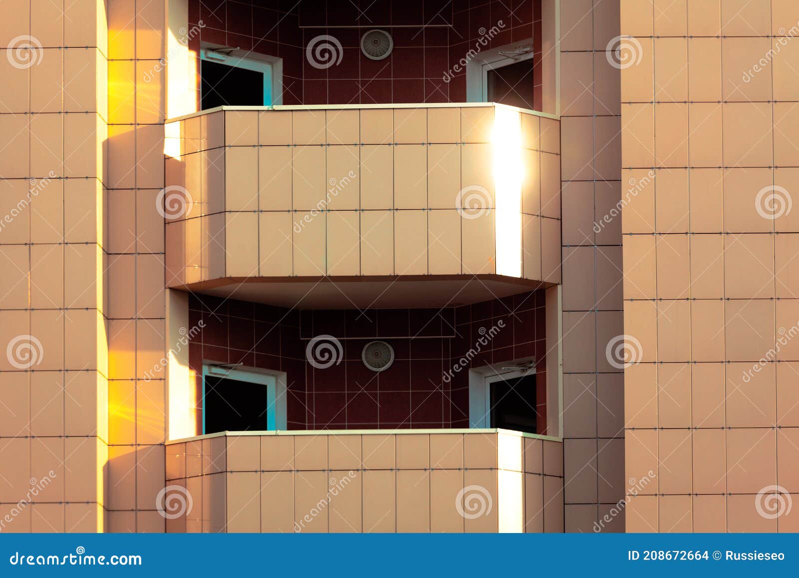 Terracotta Modern Facade Of The House With Windows And Loggias Royalty ...