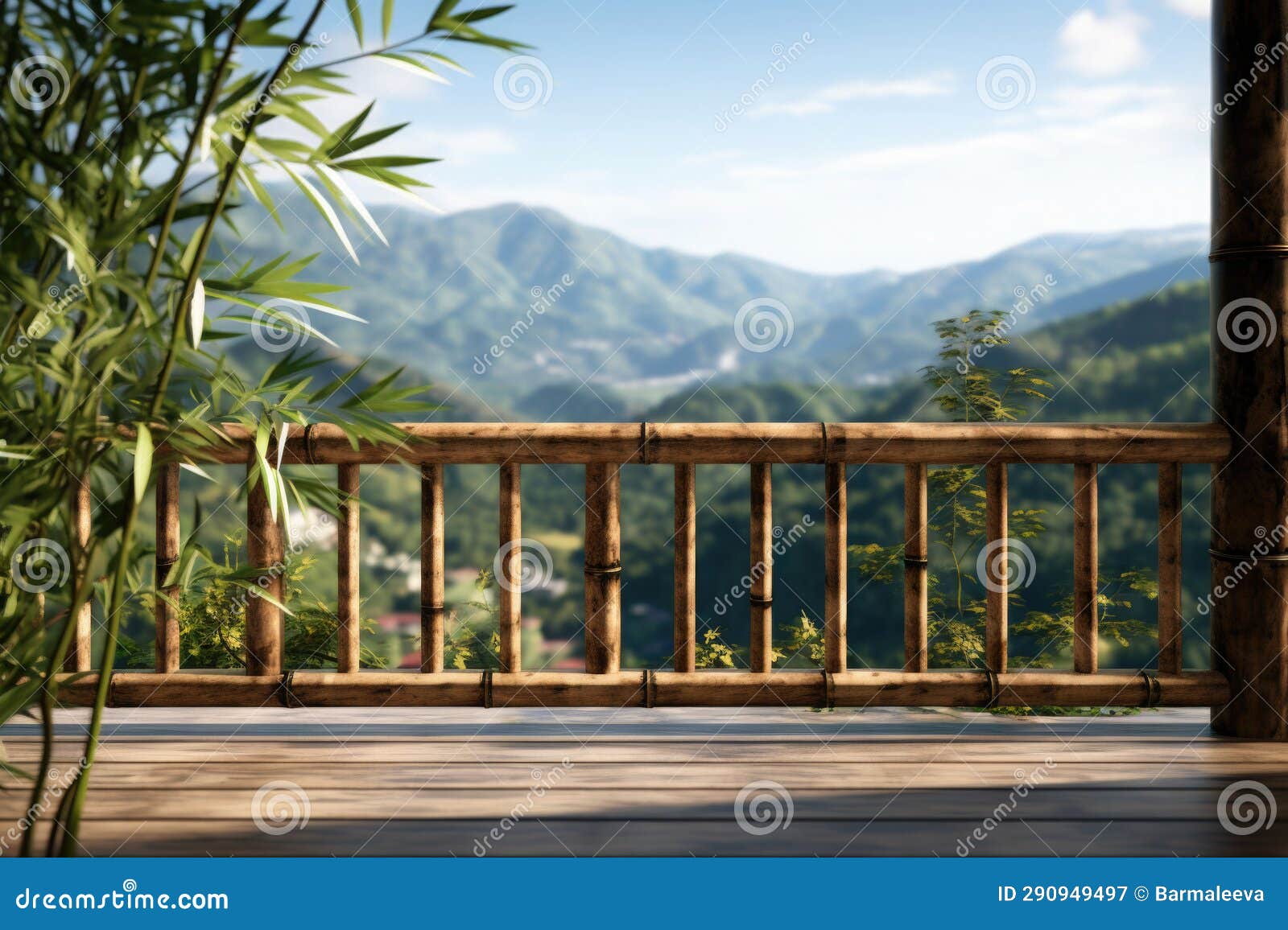 Balcony View of the Bamboo Forest, Blurred Mountains in the Background ...