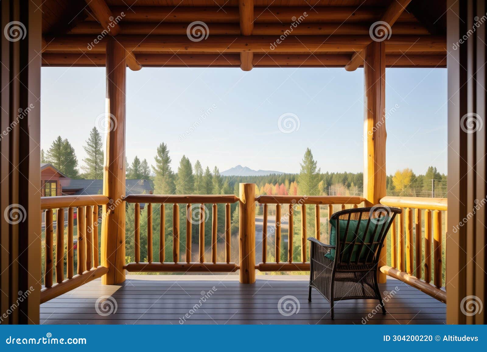 Balcony View Overlooking Forest from Log Cabin Stock Photo - Image of ...