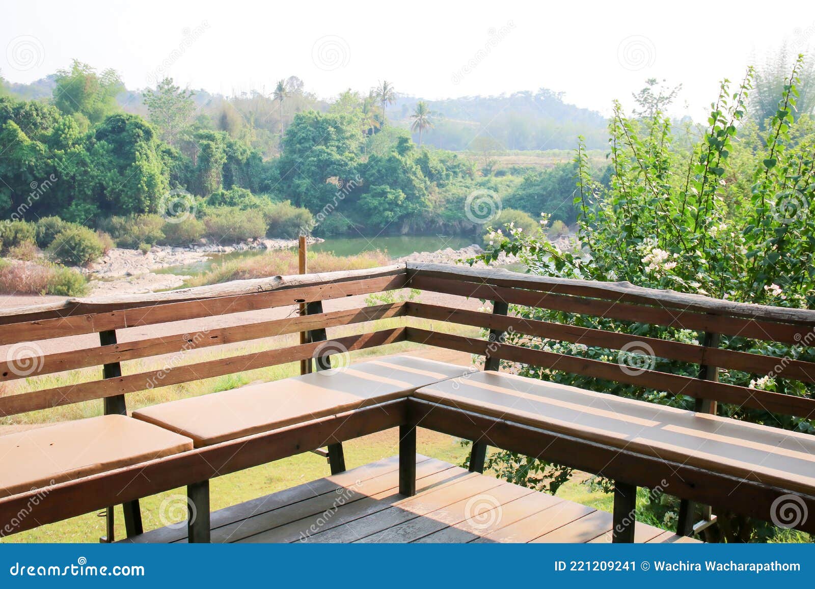 Balcony View of River, Forest and the Mountain. Stock Image - Image of ...