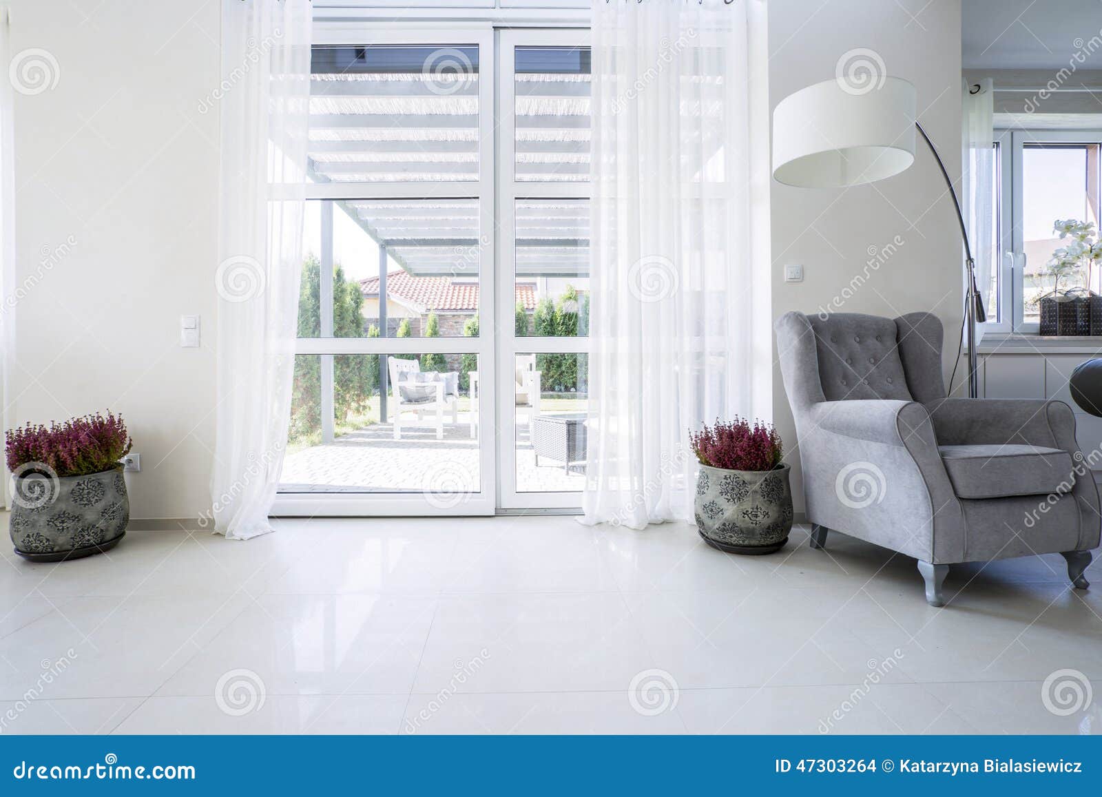 Balcony Window with Garden View Stock Photo - Image of decoration, grey ...