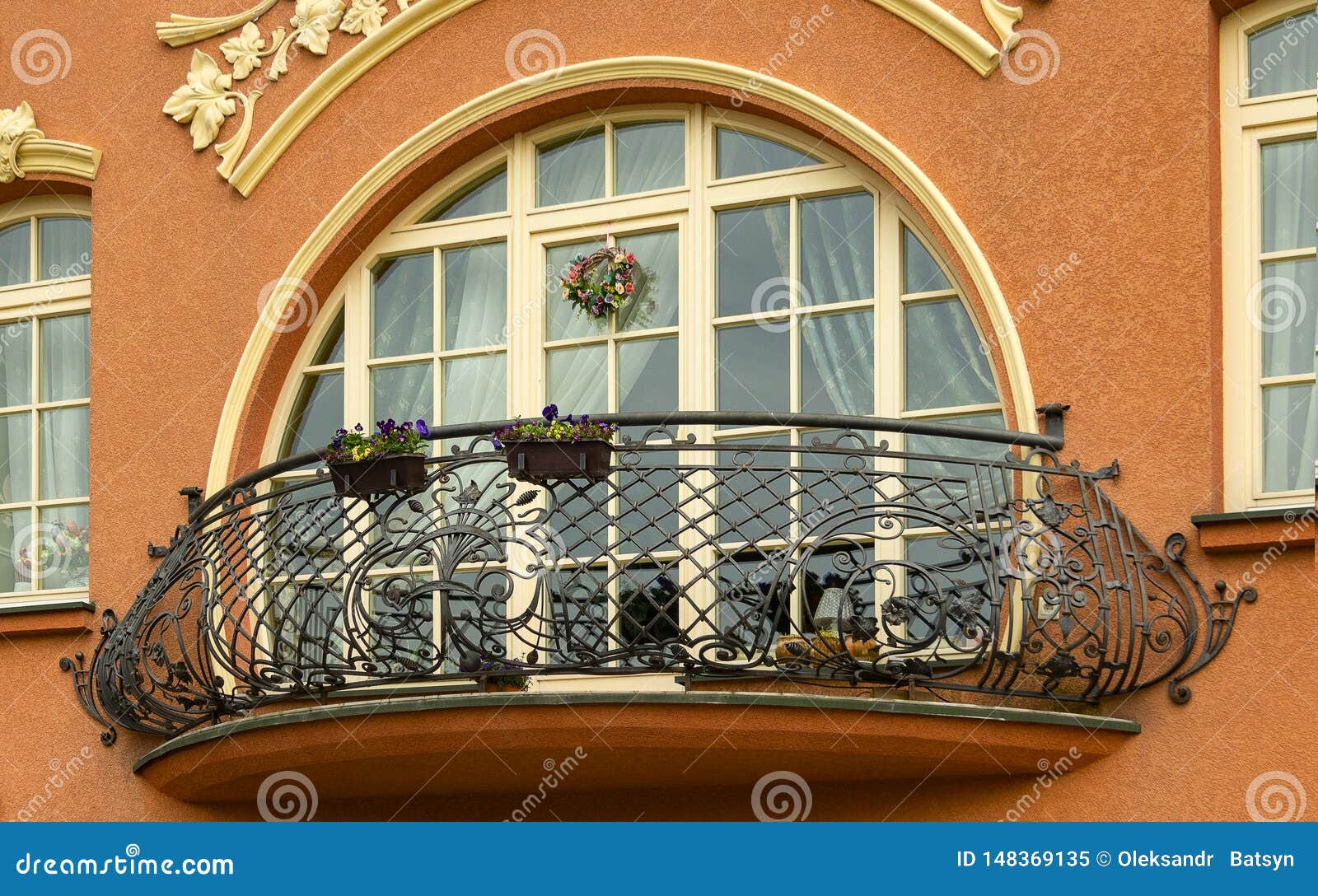 Balcony with Wrought Iron Railings. Stock Image - Image of corner ...