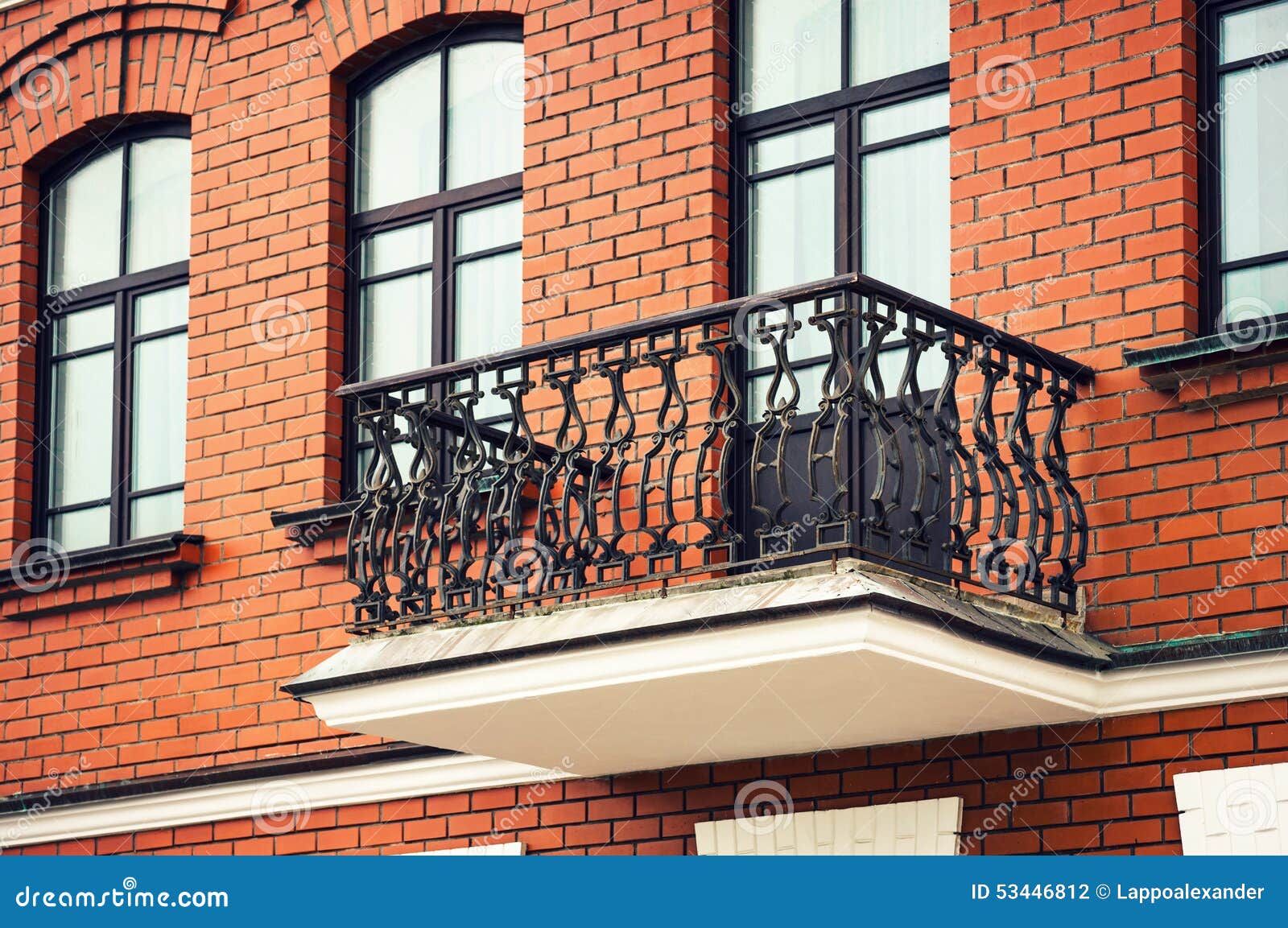 Balcony with Wrought Iron Railings Stock Photo - Image of white ...