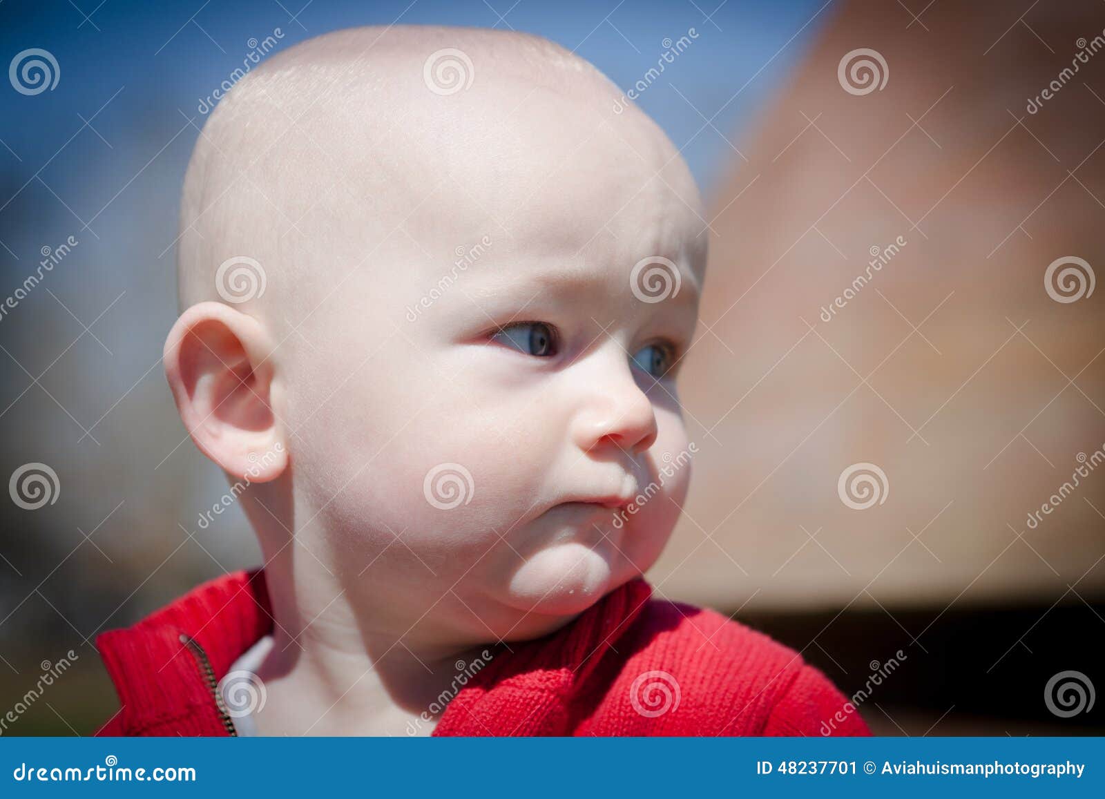 Bald Baby Looking To the Side Stock Image - Image of baby, outside ...