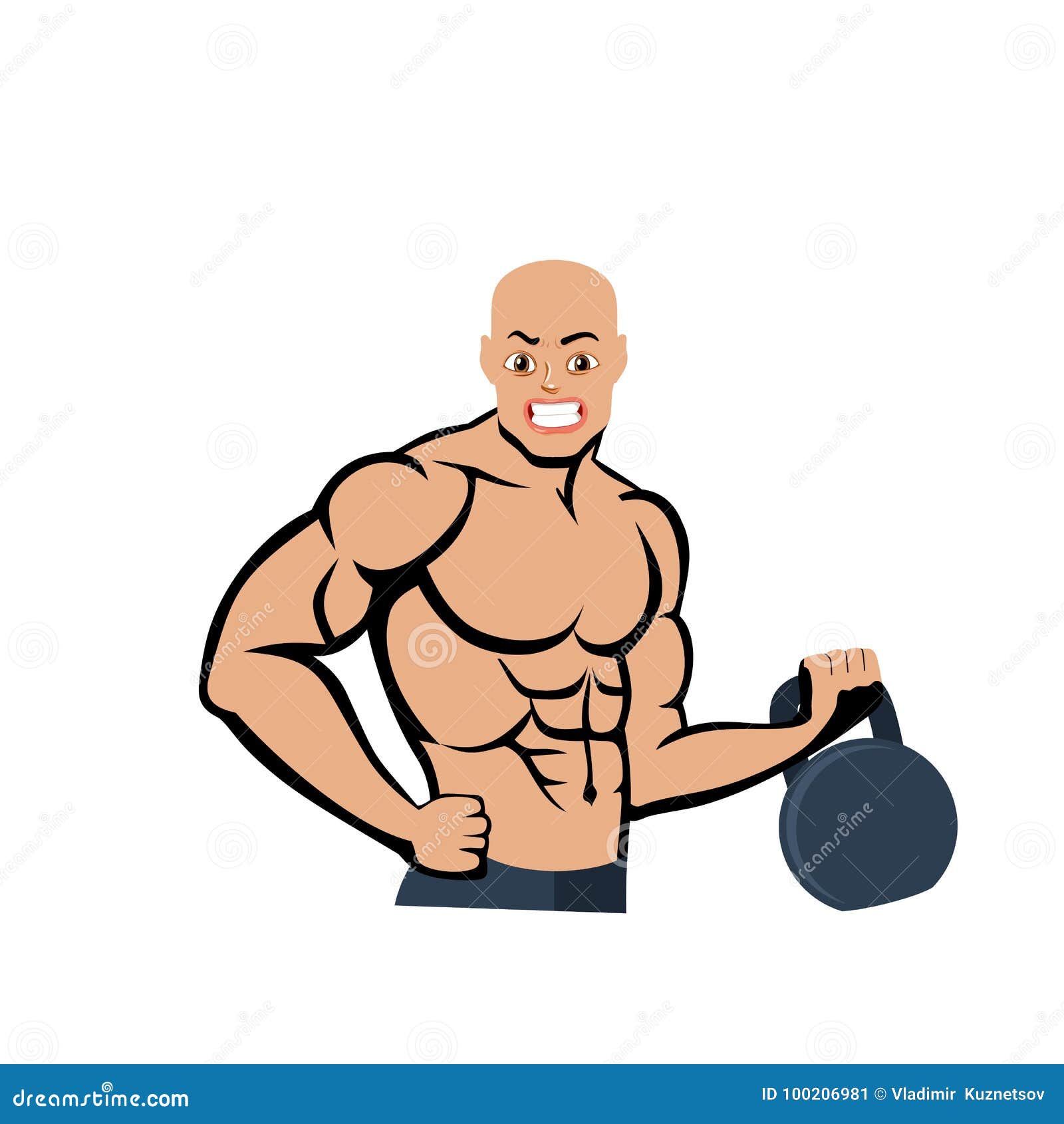 Bald Bodybuilder With Weight, Cartoon On A White Background ...
