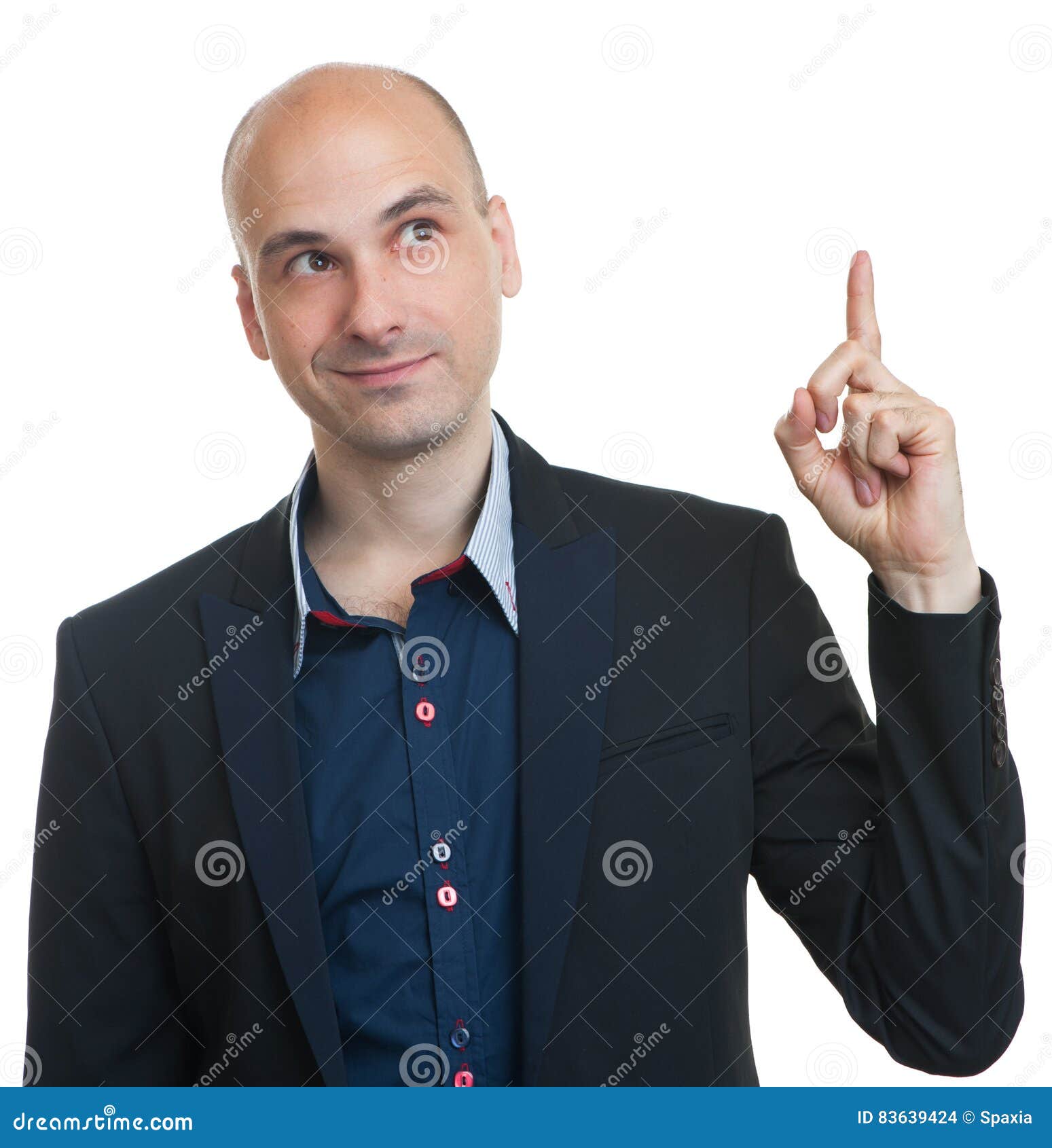Bald Businessman Pointing His Finger Up Stock Photo - Image of white ...
