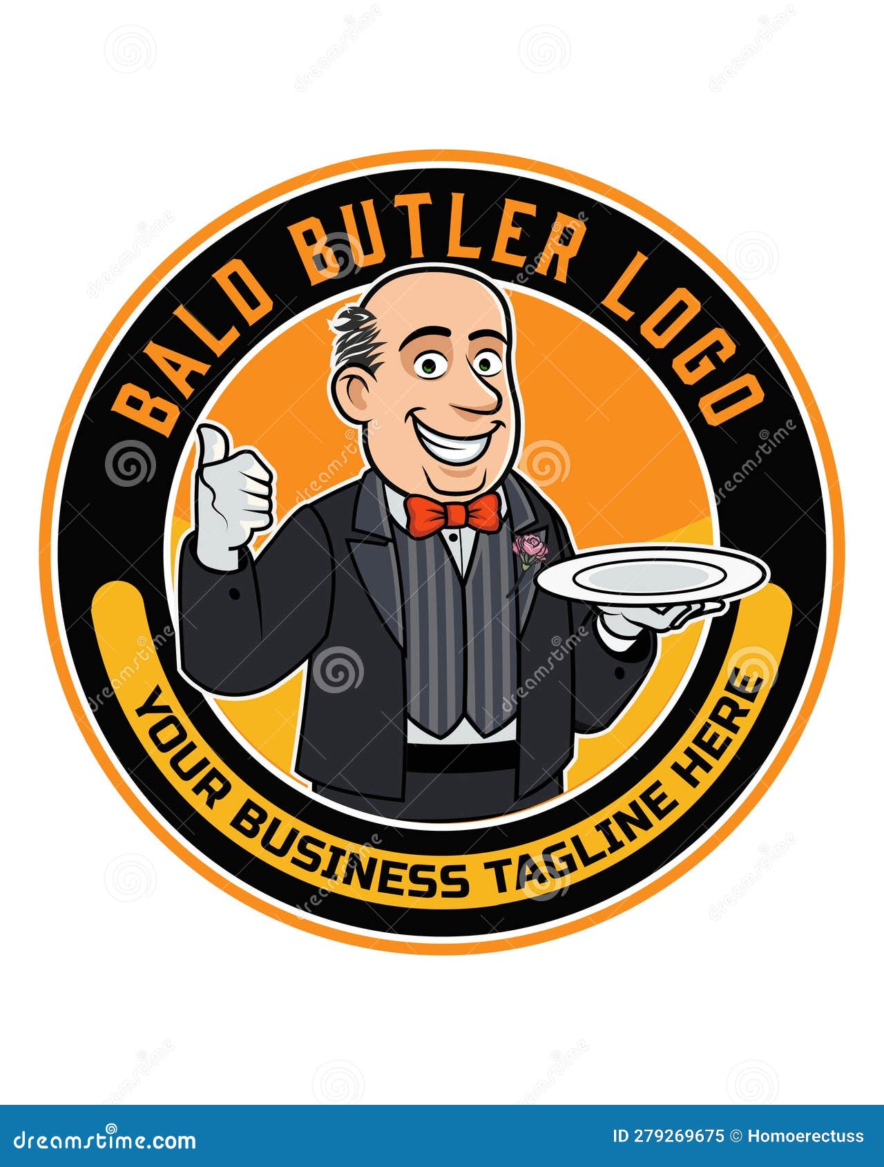 Bald Butler Cartoon Logo stock vector. Illustration of control - 279269675