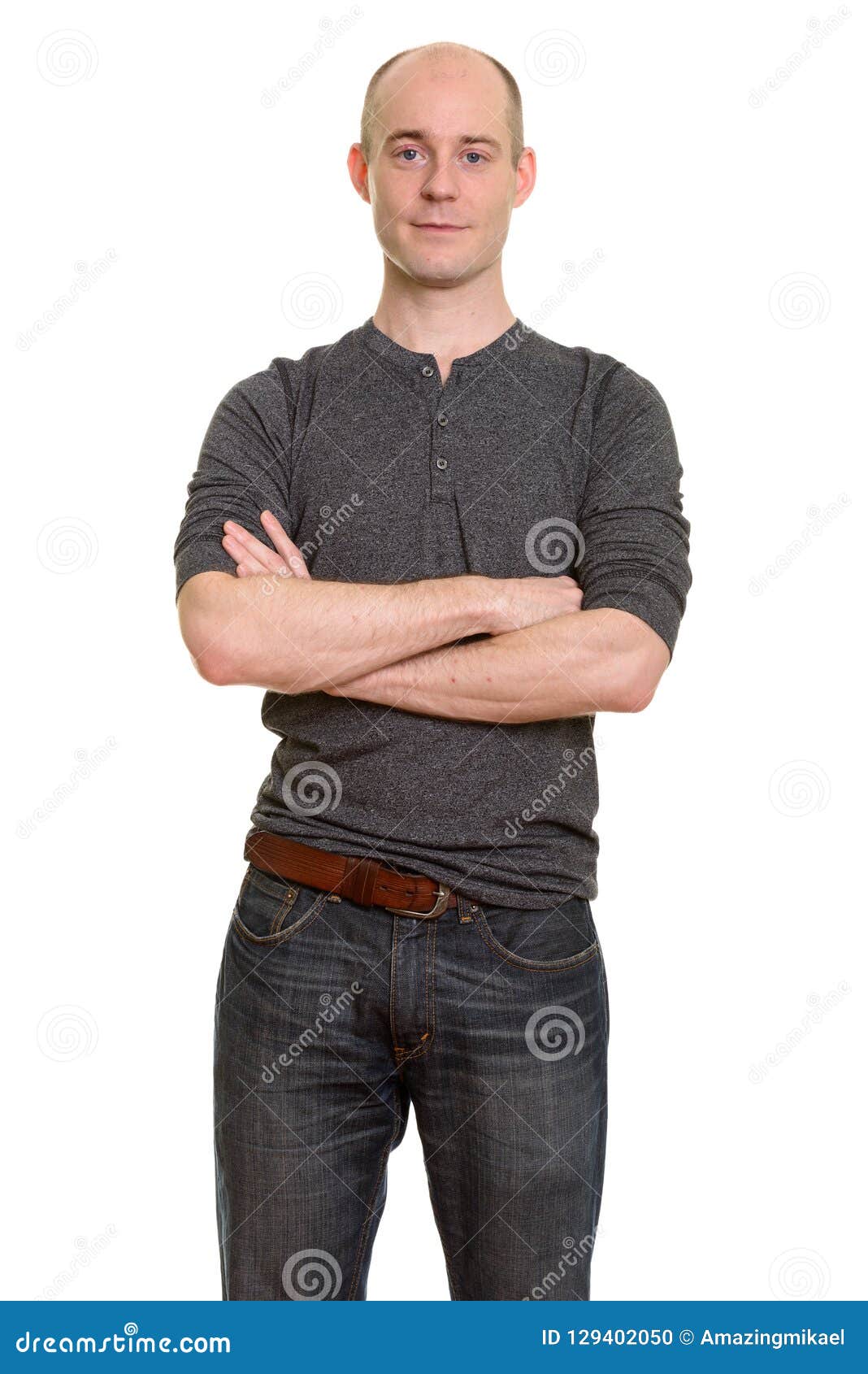 Bald Caucasian Man with Arms Crossed Looking at Camera Stock Photo ... Bald Caucasian Man with Arms Crossed Looking at Camera Stock Photo ...