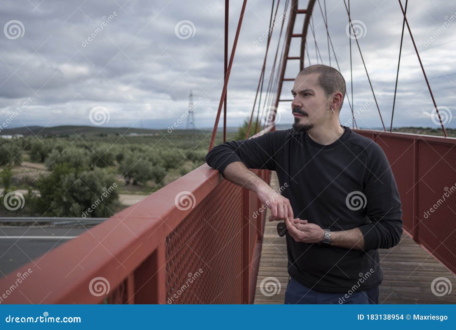 Bald Cool Man in Pedestrian Bridge Portrait Stock Photo - Image of ...