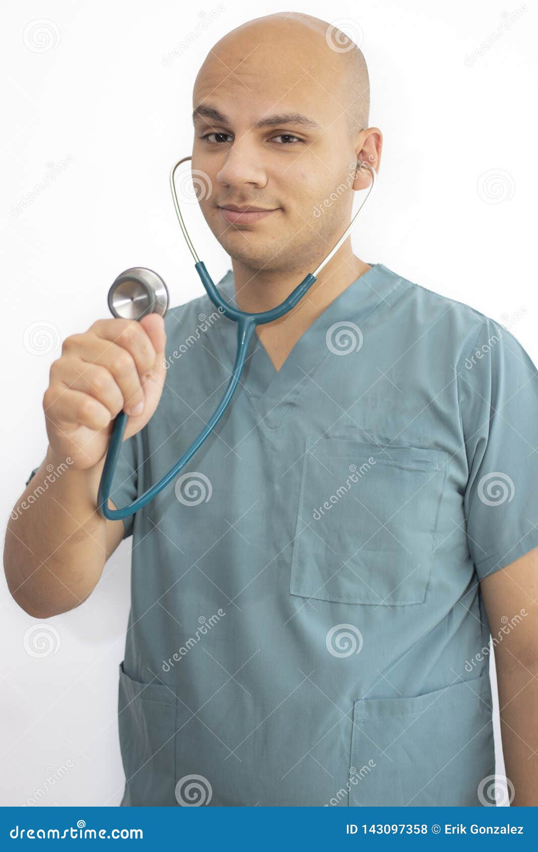 Bald Doctor with Medical Scrubs Stock Photo - Image of equipment, care ...