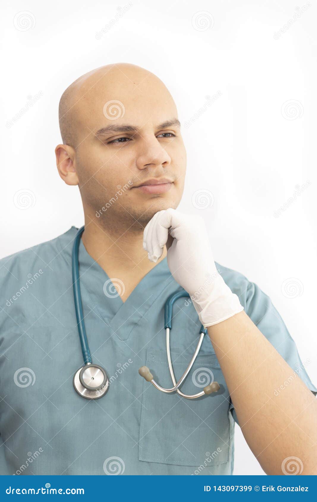 Bald Doctor with Medical Scrubs Stock Image - Image of hands, hospital ...