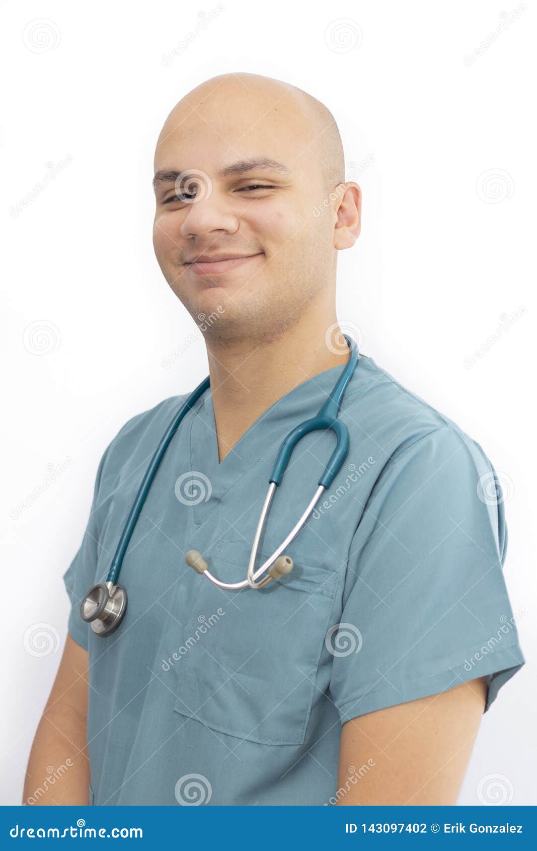 Bald Doctor with Medical Scrubs Stock Photo - Image of health, clinical ...