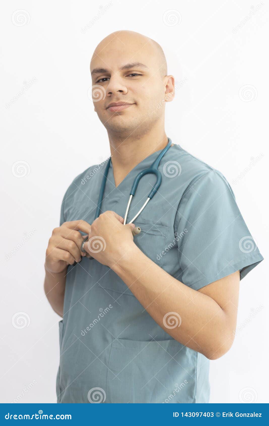 Bald Doctor with Medical Scrubs Stock Image - Image of bald, equipment ...