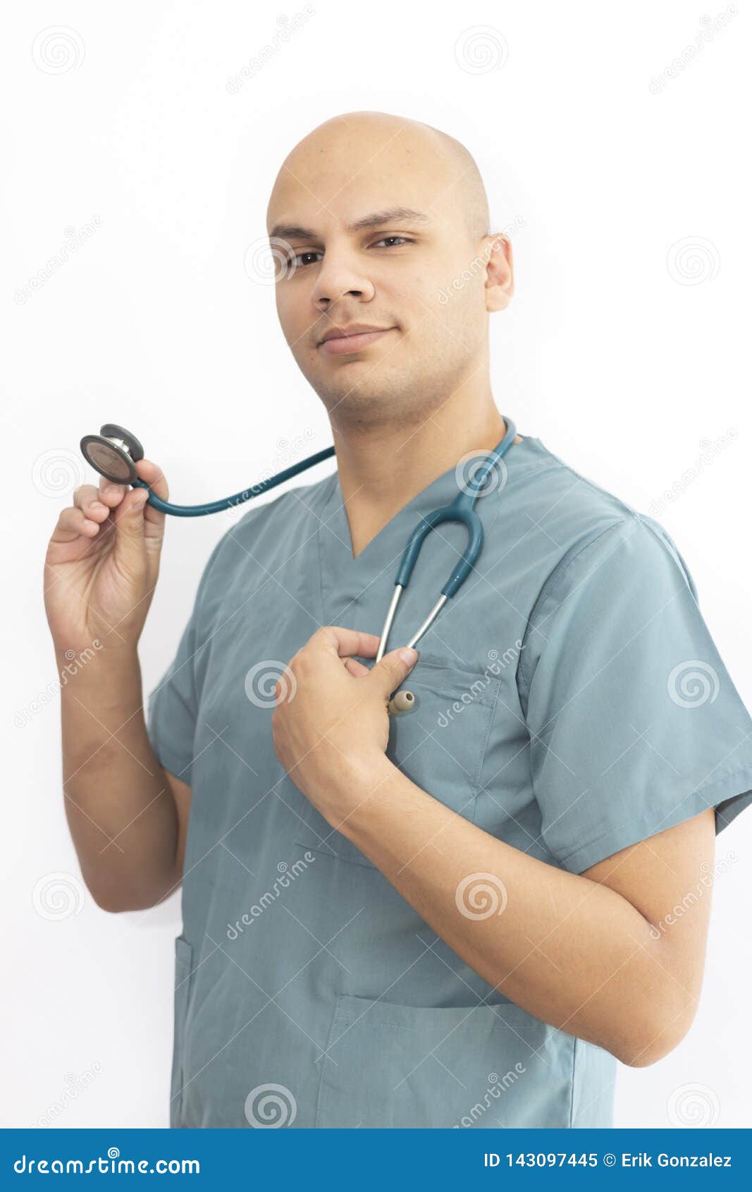 Bald Doctor with Medical Scrubs Stock Image - Image of cardiologist ...