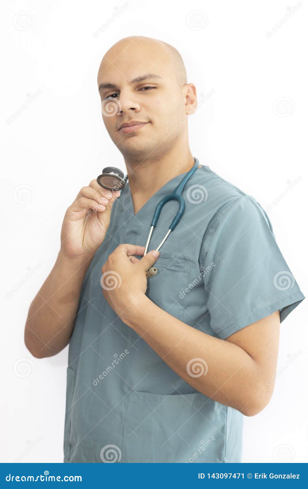 Bald Doctor with Medical Scrubs Stock Image - Image of equipment ...