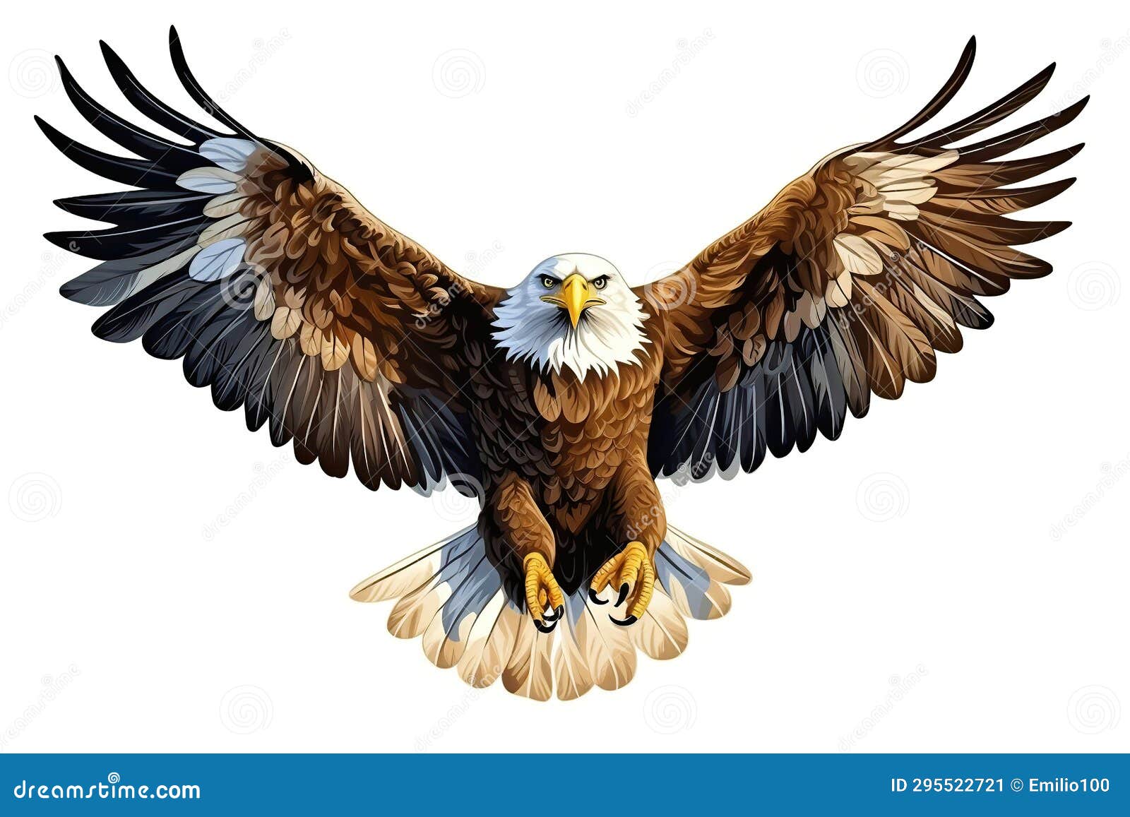 The Bald Eagle Bird Flying, Front View, Watercolor Illustration ...