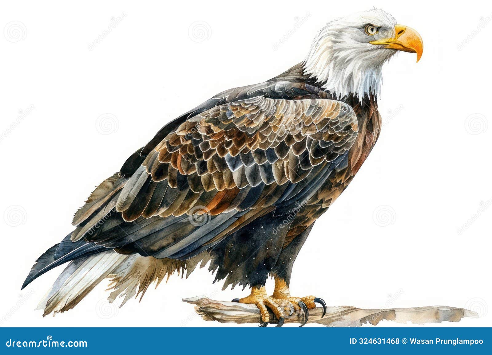 Bald Eagle, Bird, Pastel-colored, in Hand-drawn Style, Watercolor ...