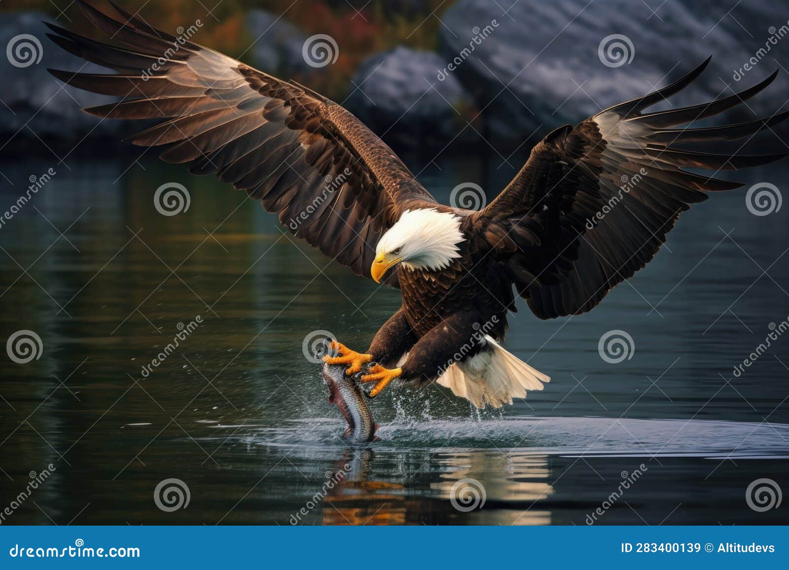 Bald Eagle Catching a Fish in Its Talons Stock Illustration ...